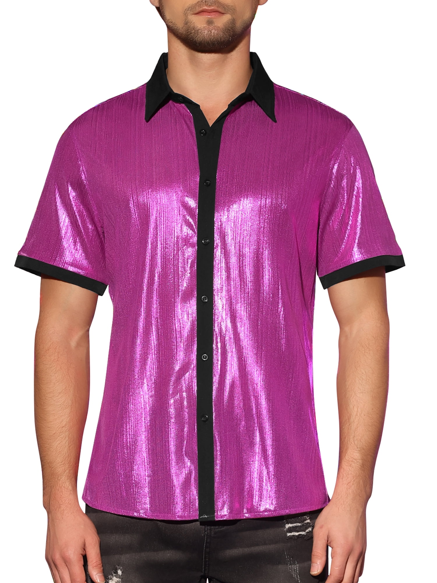 INSPIRE CHIC Sparkle Disco Shirt for Men's Short Sleeves Button Down ...