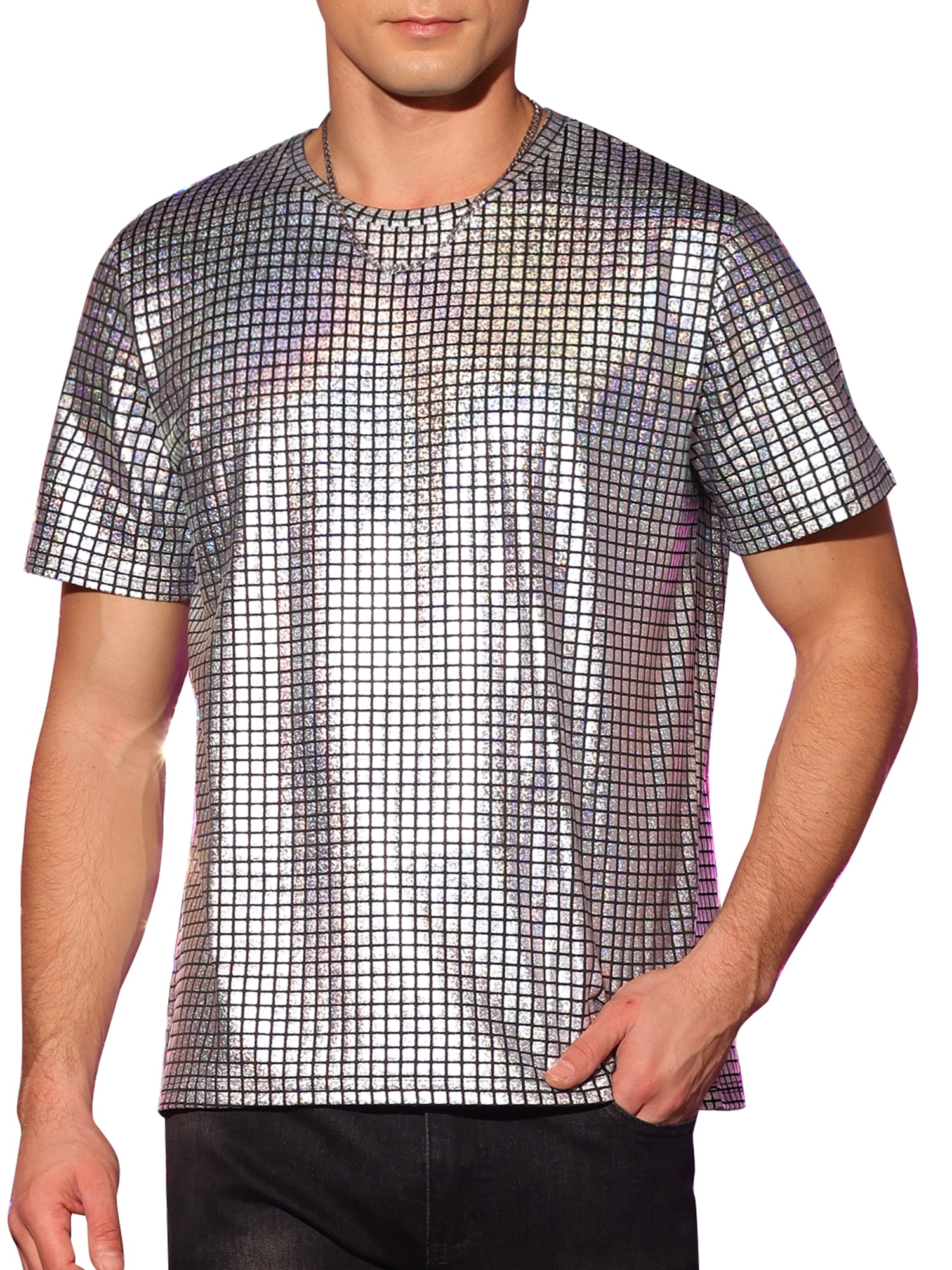 INSPIRE CHIC Metallic T-Shirt for Men's Round Neck Short Sleeves ...