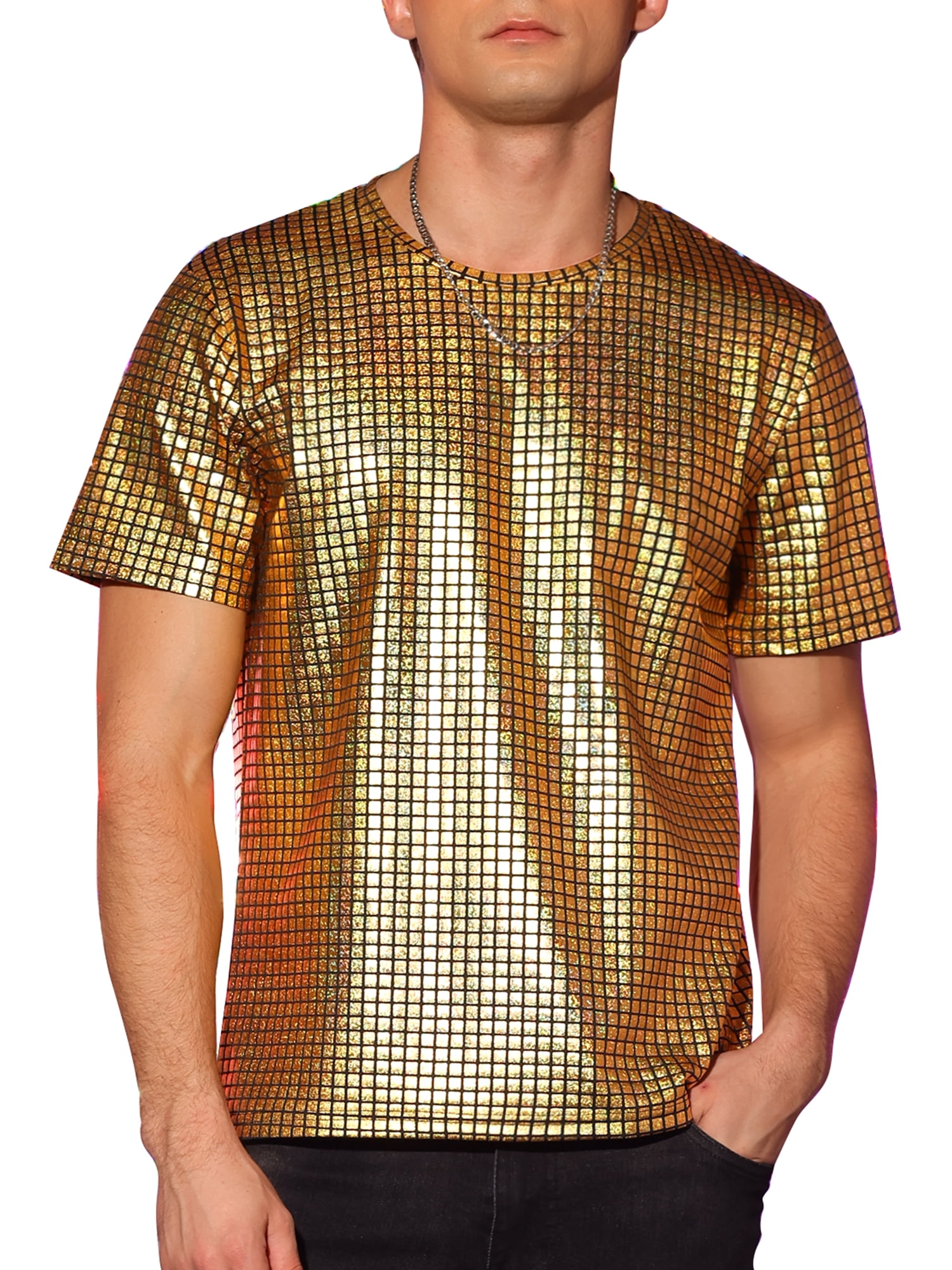 INSPIRE CHIC Metallic T-Shirt for Men's Round Neck Short Sleeves ...