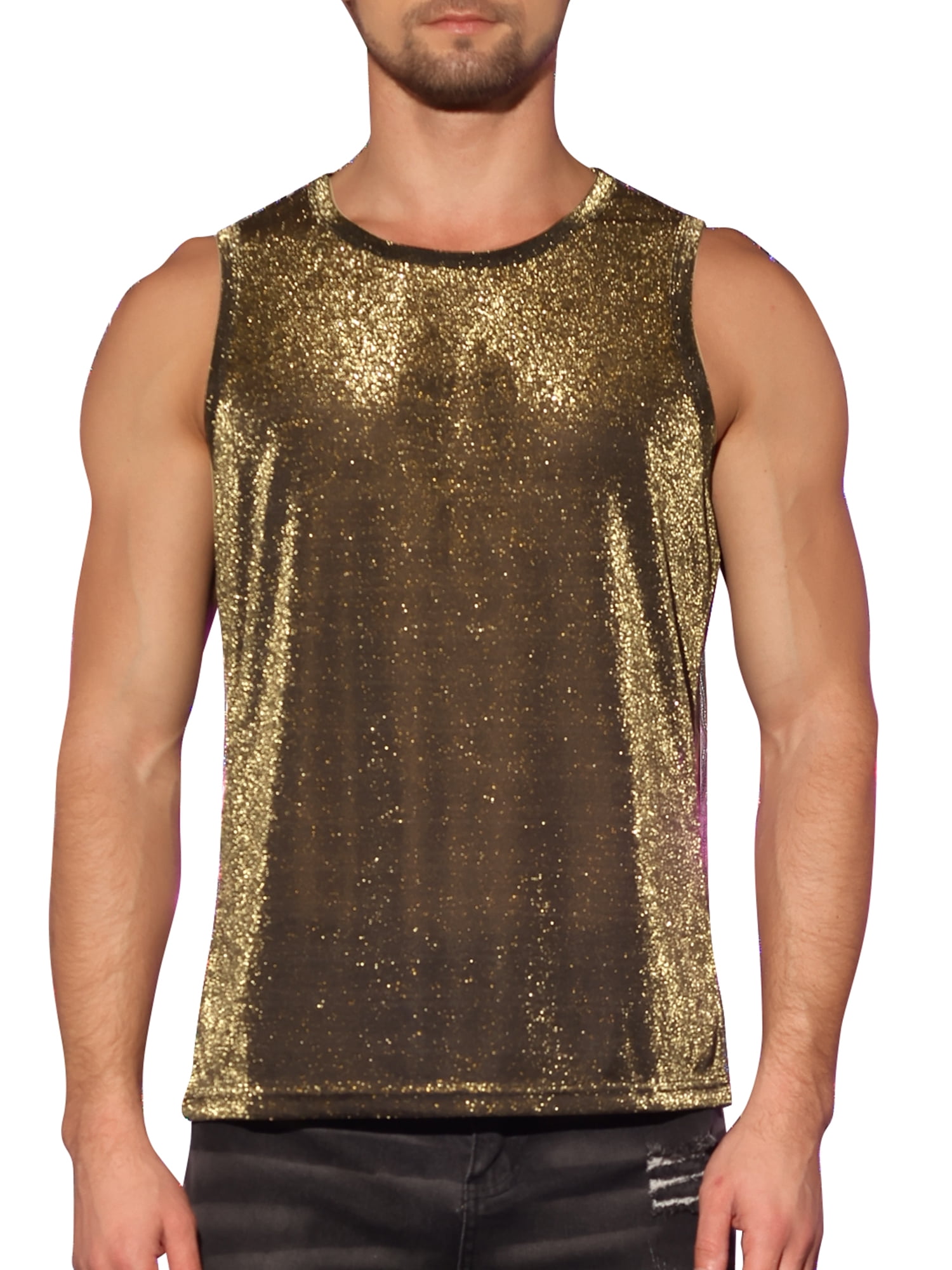 INSPIRE CHIC Glitter Tank Top for Men's Slim Fit Sleeveless Disco See ...