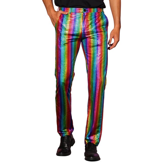 Lars Amadeus Sparkly Metallic Pants for Men's Hip Hop Disco Party Shiny ...