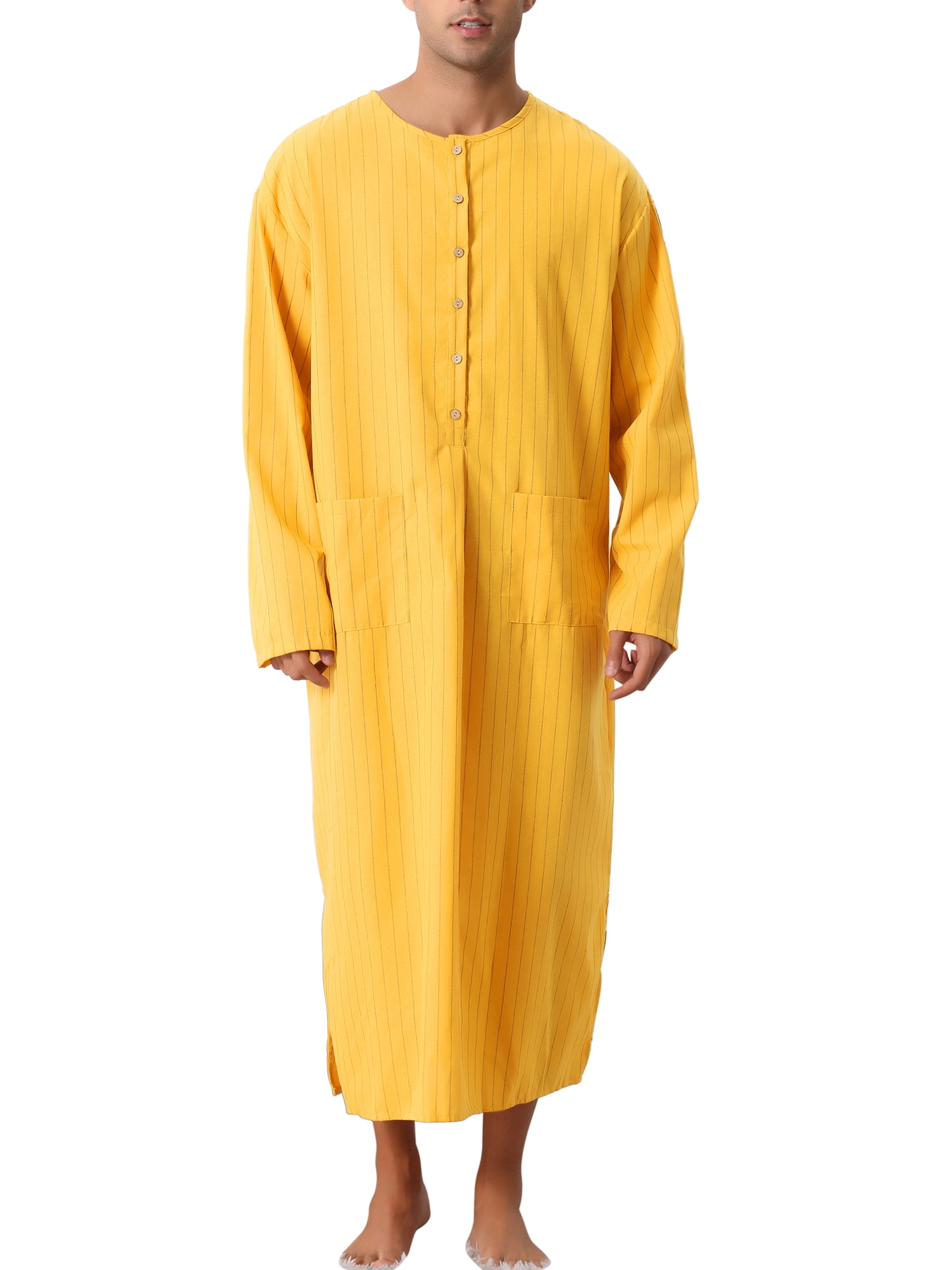 Lars Amadeus Striped Nightshirt for Men's Long Sleeves Button Side ...