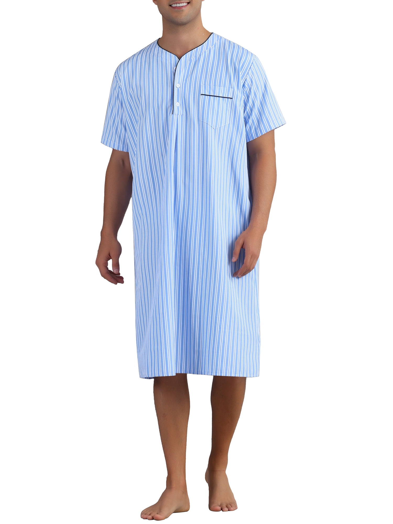 INSPIRE CHIC Striped Nightshirts for Men's Short Sleeve Button Down ...