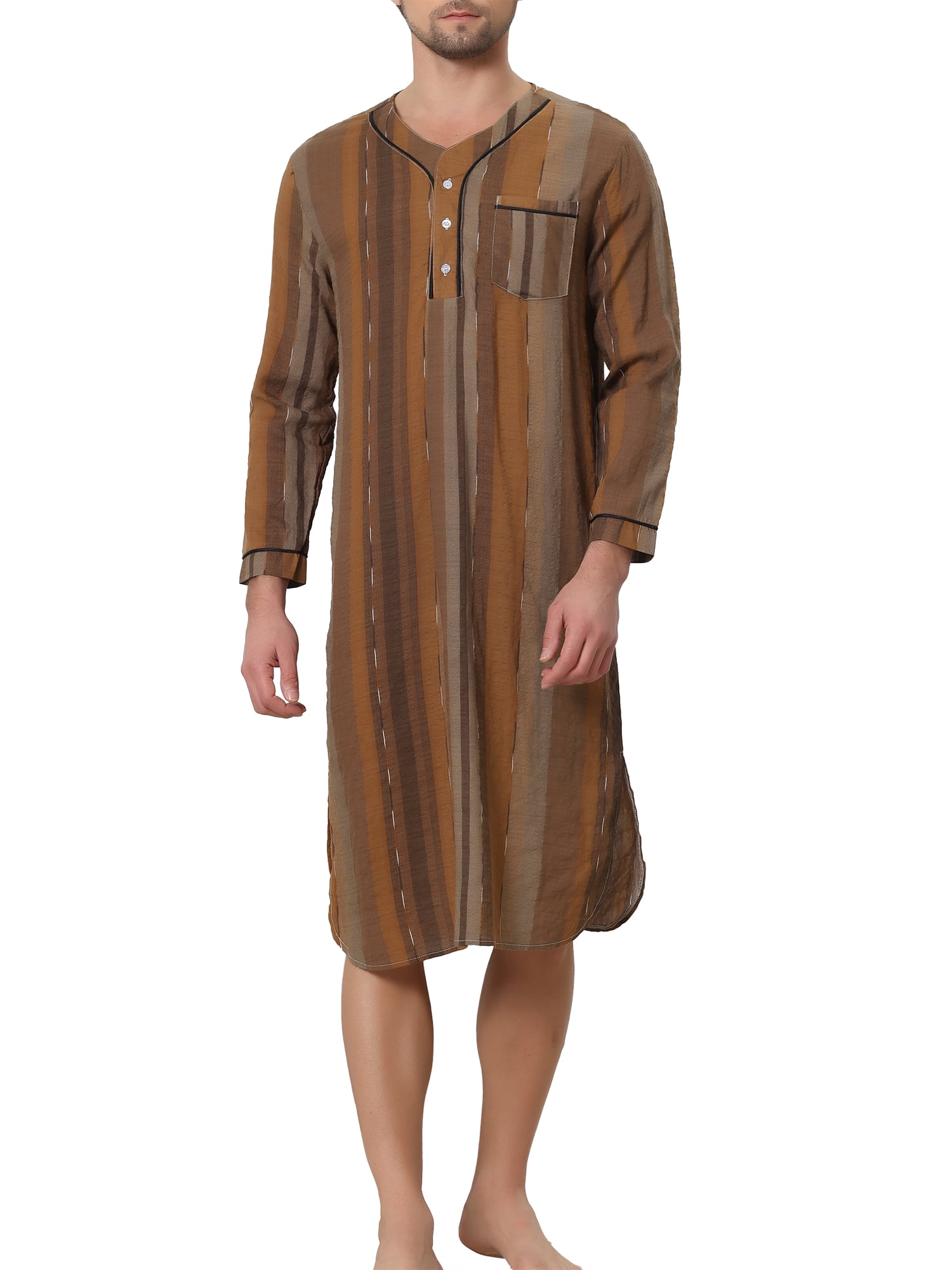Lars Amadeus Striped Print Nightgown for Men's Long Sleeves Nightshirt ...