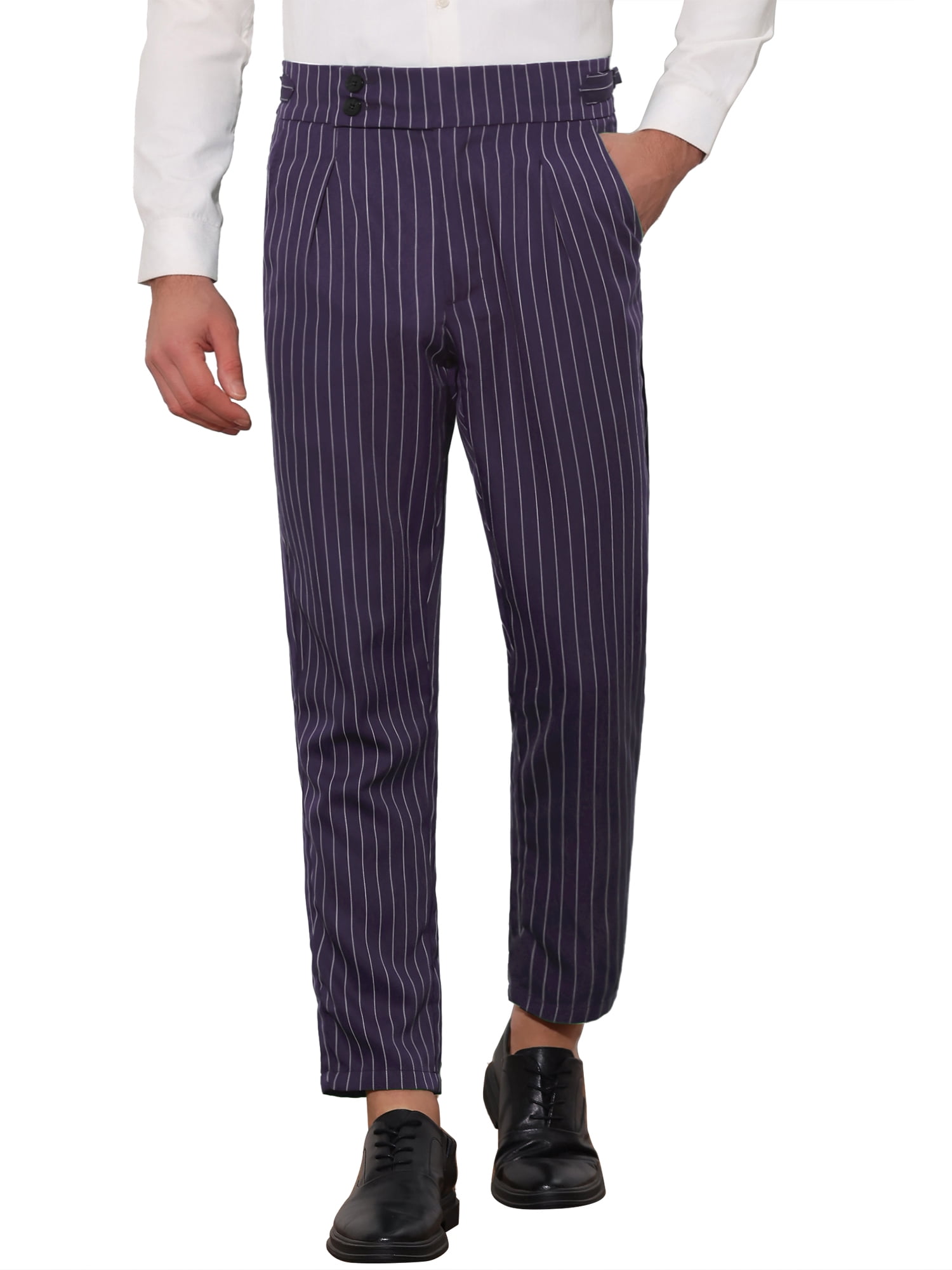 INSPIRE CHIC Striped Tapered Pants for Men's Pleated Front Formal Dress ...