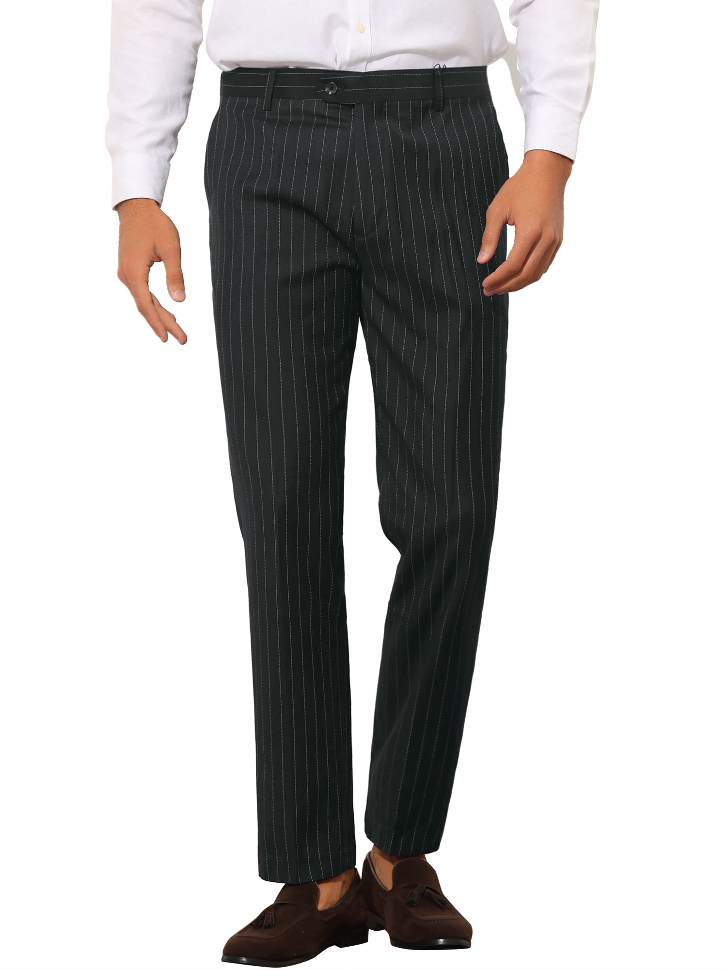 Lars Amadeus Stripes Pants for Men's Slim Fit Flat Front Formal Dress Trousers 28 Black ...