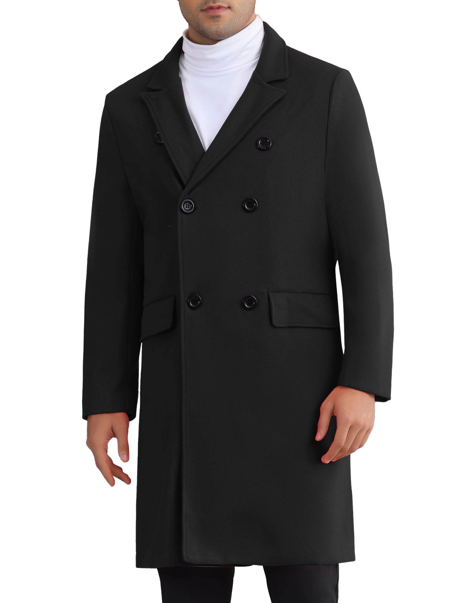 INSPIRE CHIC Overcoat for Men's Double Breasted Notched Collar Warm ...