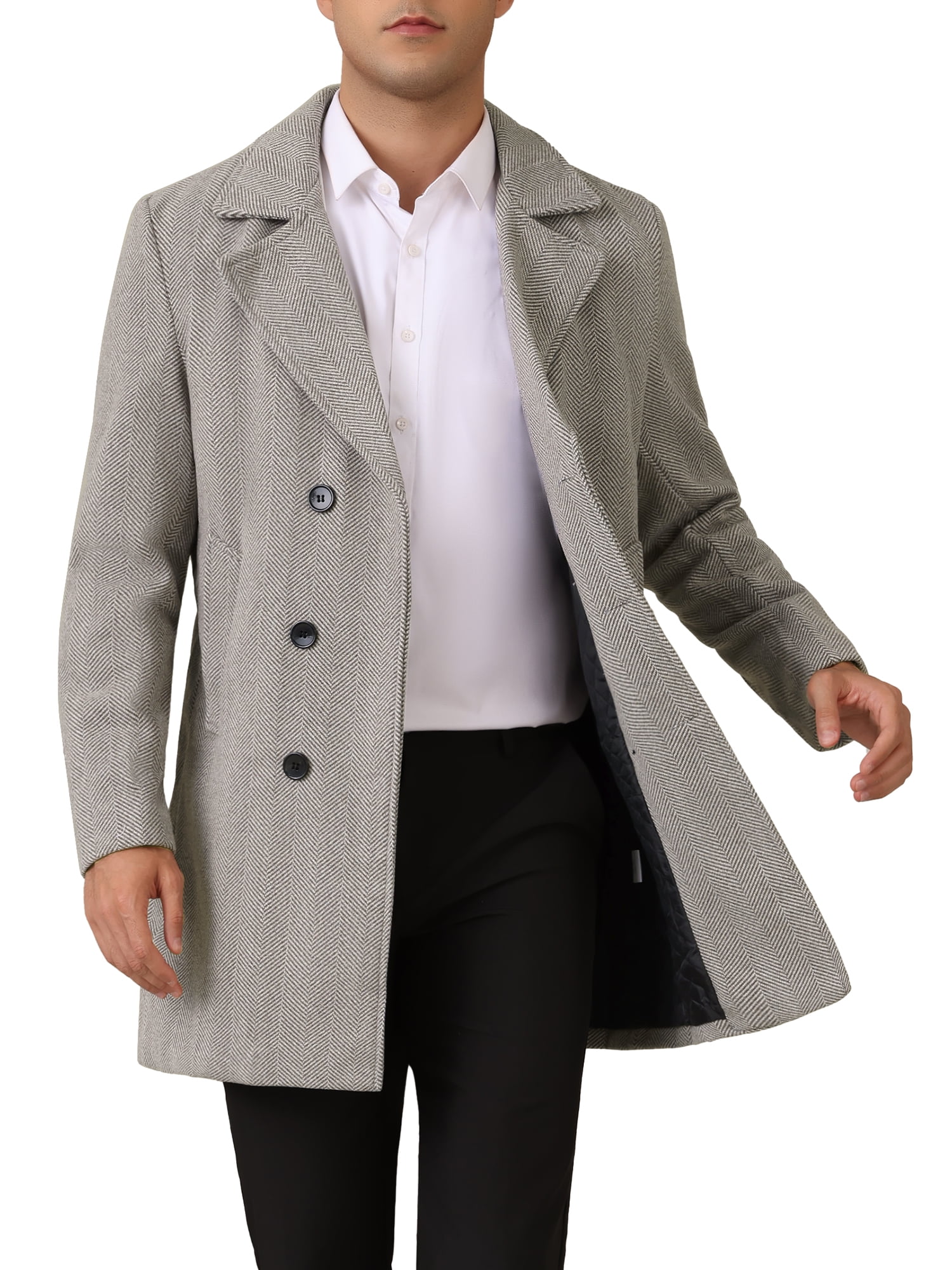 INSPIRE CHIC Trench Coats for Men's Double Breasted Herringbone Notched ...