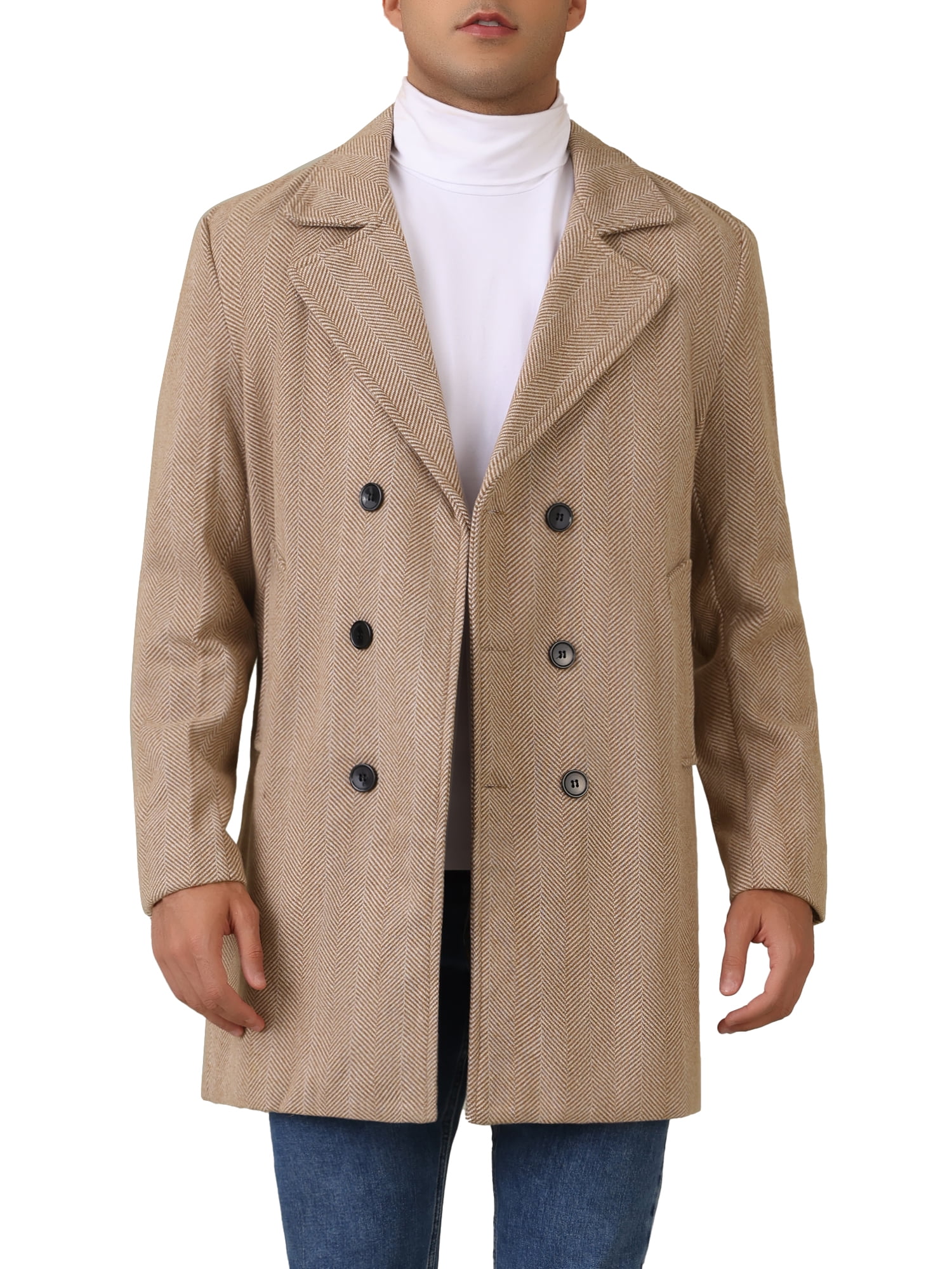 INSPIRE CHIC Trench Coats for Men's Double Breasted Herringbone Notched ...