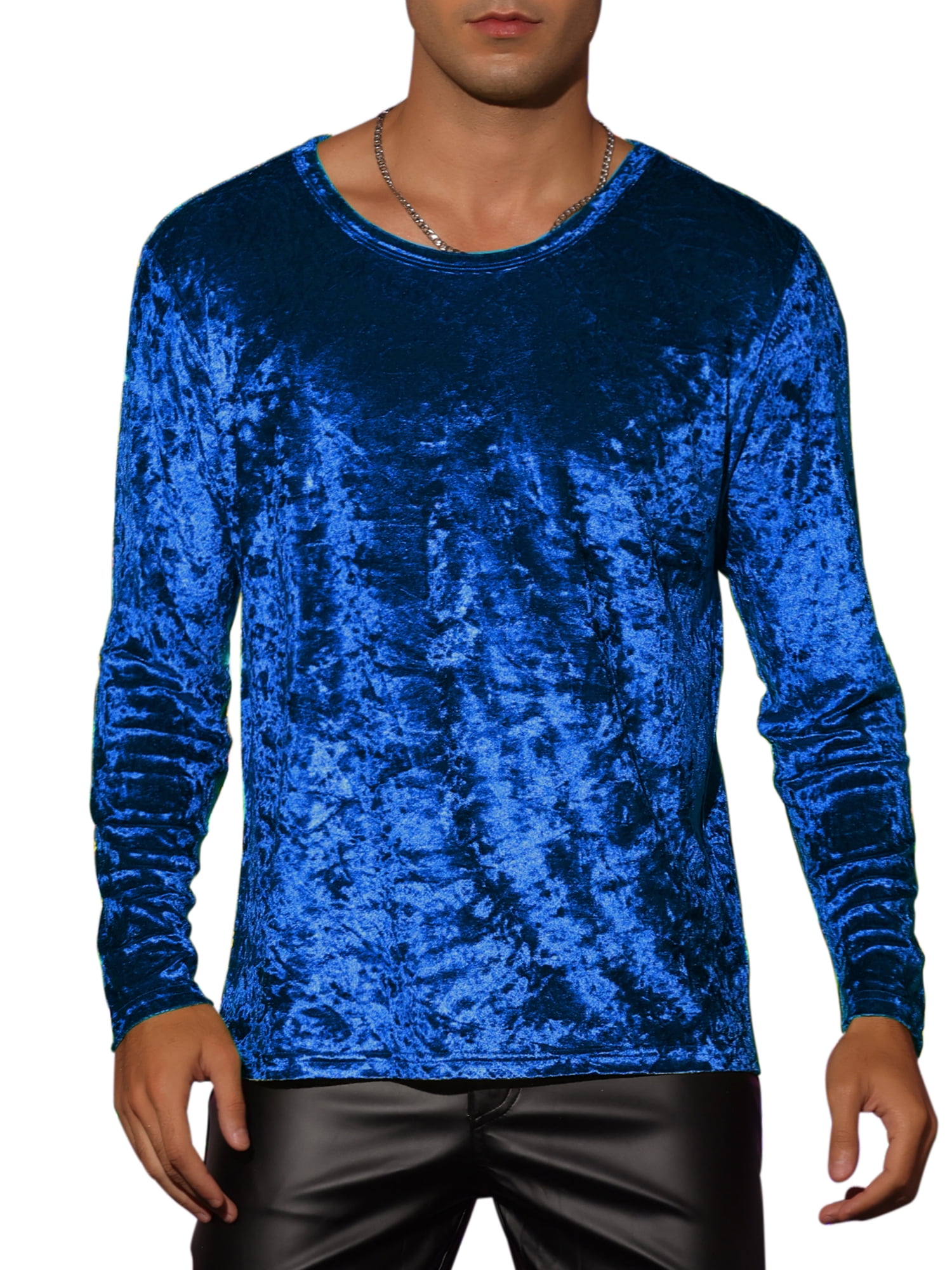 INSPIRE CHIC Velvet Shirts for Men's Vintage Classic Crew Neck Long ...