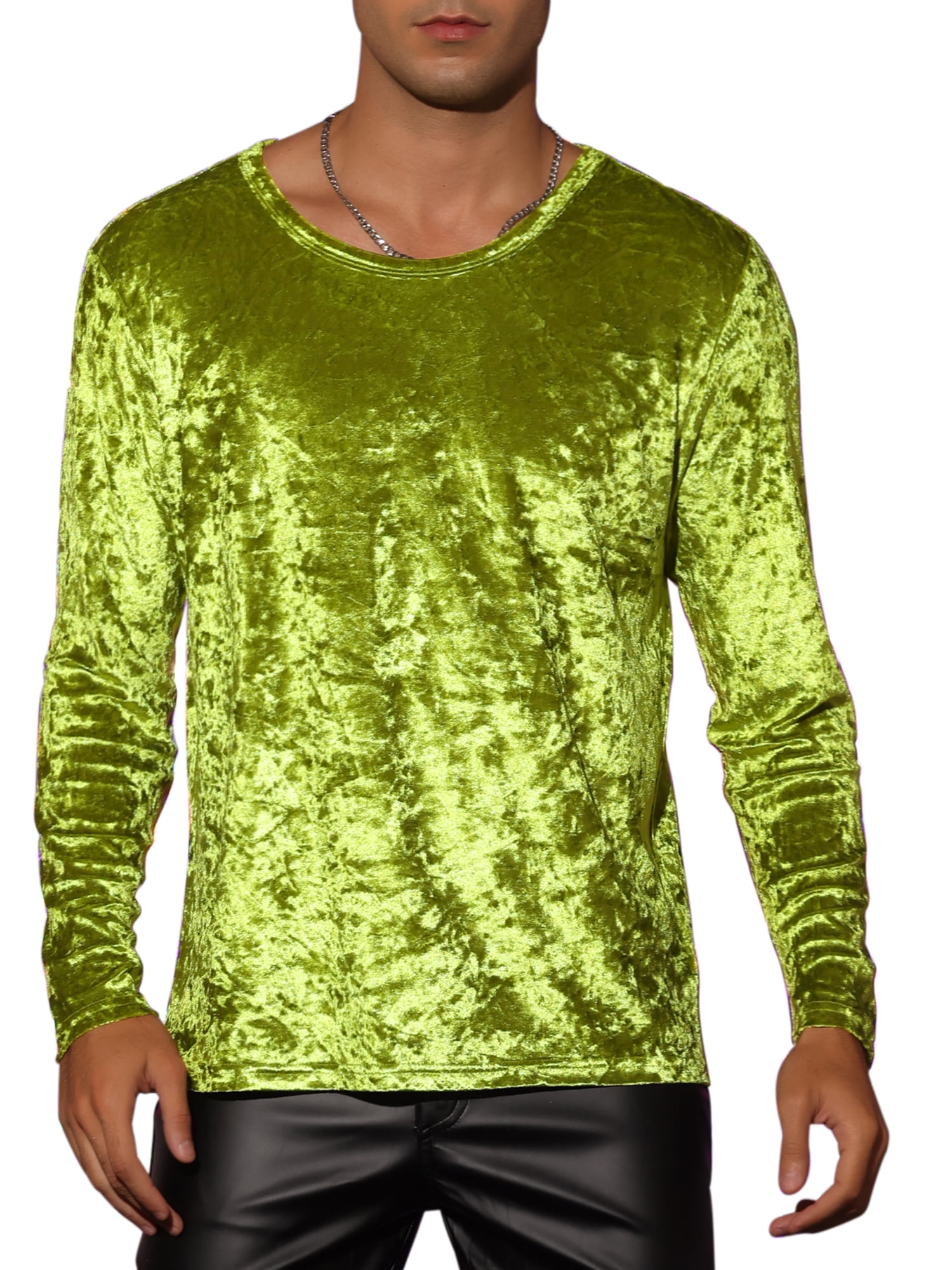 INSPIRE CHIC Velvet Shirts for Men's Vintage Classic Crew Neck Long ...