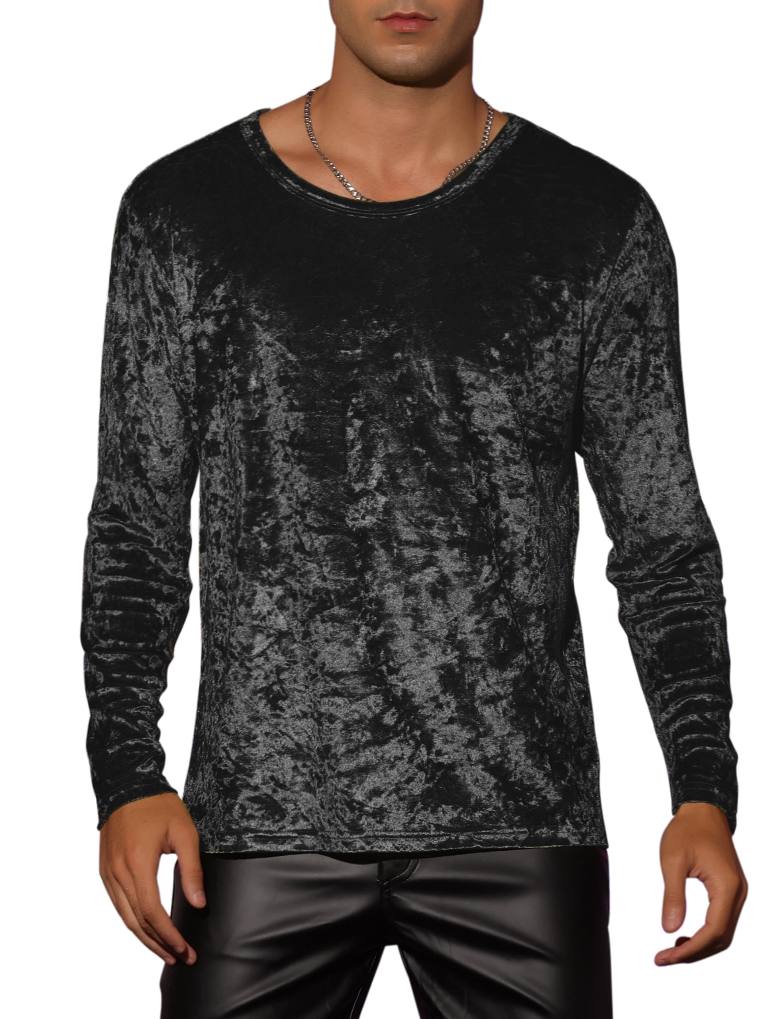 Lars Amadeus Velvet Shirts for Men's Vintage Classic Crew Neck Long ...