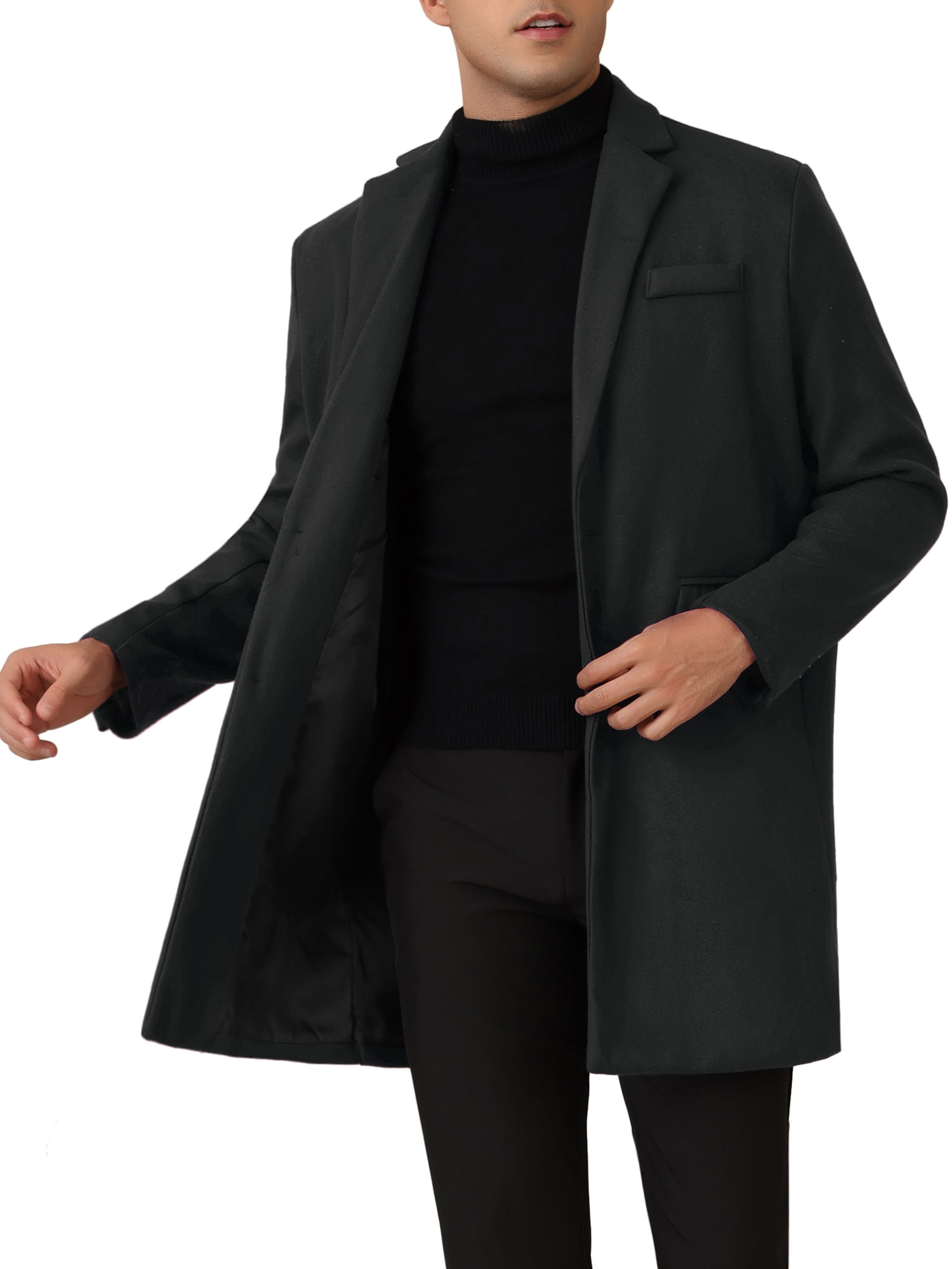 INSPIRE CHIC Winter Coat for Men's Notched Collar Single Breasted Long ...