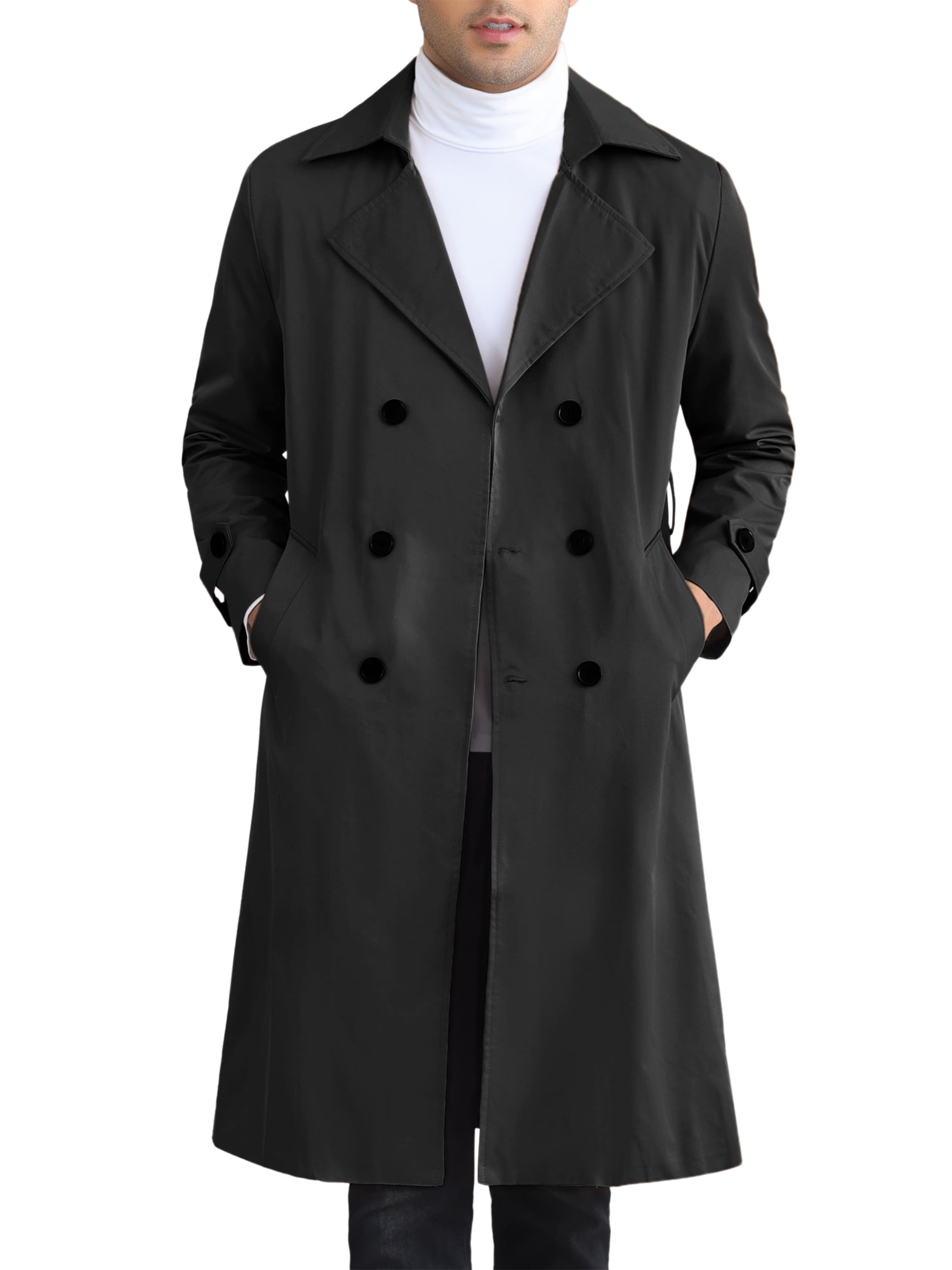 INSPIRE CHIC Winter Trench Coat for Men's Double Breasted Belted Long ...
