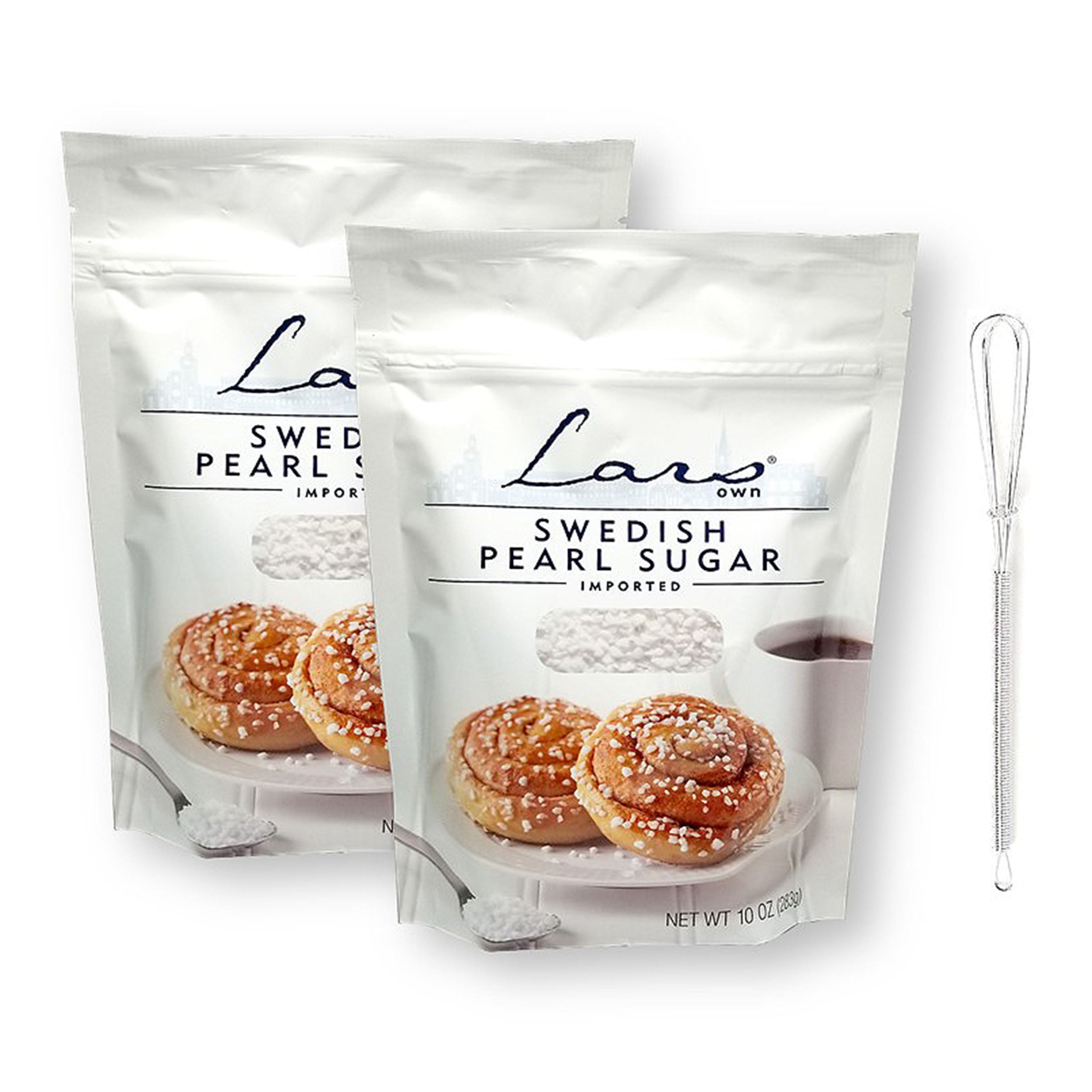 Lars Own Swedish Pearl Sugar 10 Oz. X 2 with Bonus Gift Mini Stainless ...