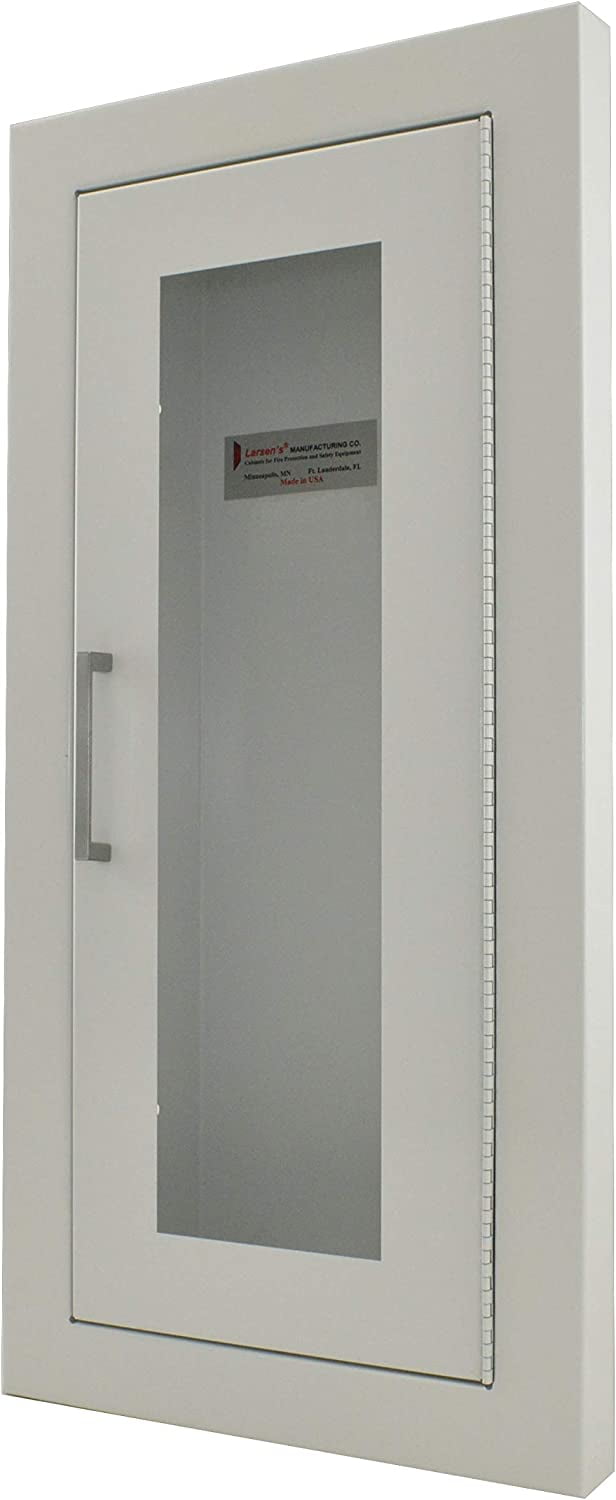 Larsens 2409-5R Semi-Recessed Fire Extinguisher Cabinet-White Baked Enamel-Full Clear Acrylic ...