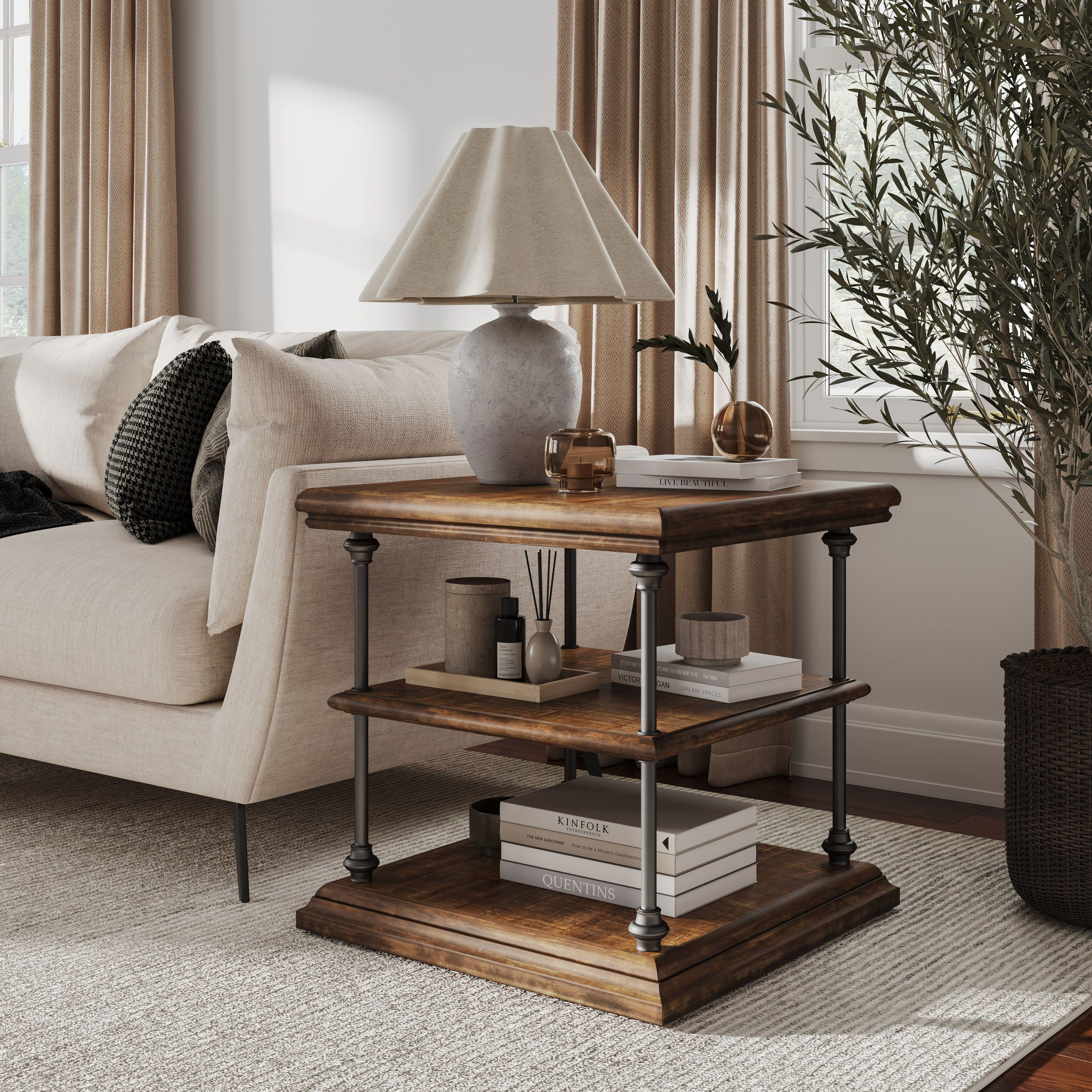 Larson Modern Industrial Square Solid Wood End Table with Storage ...