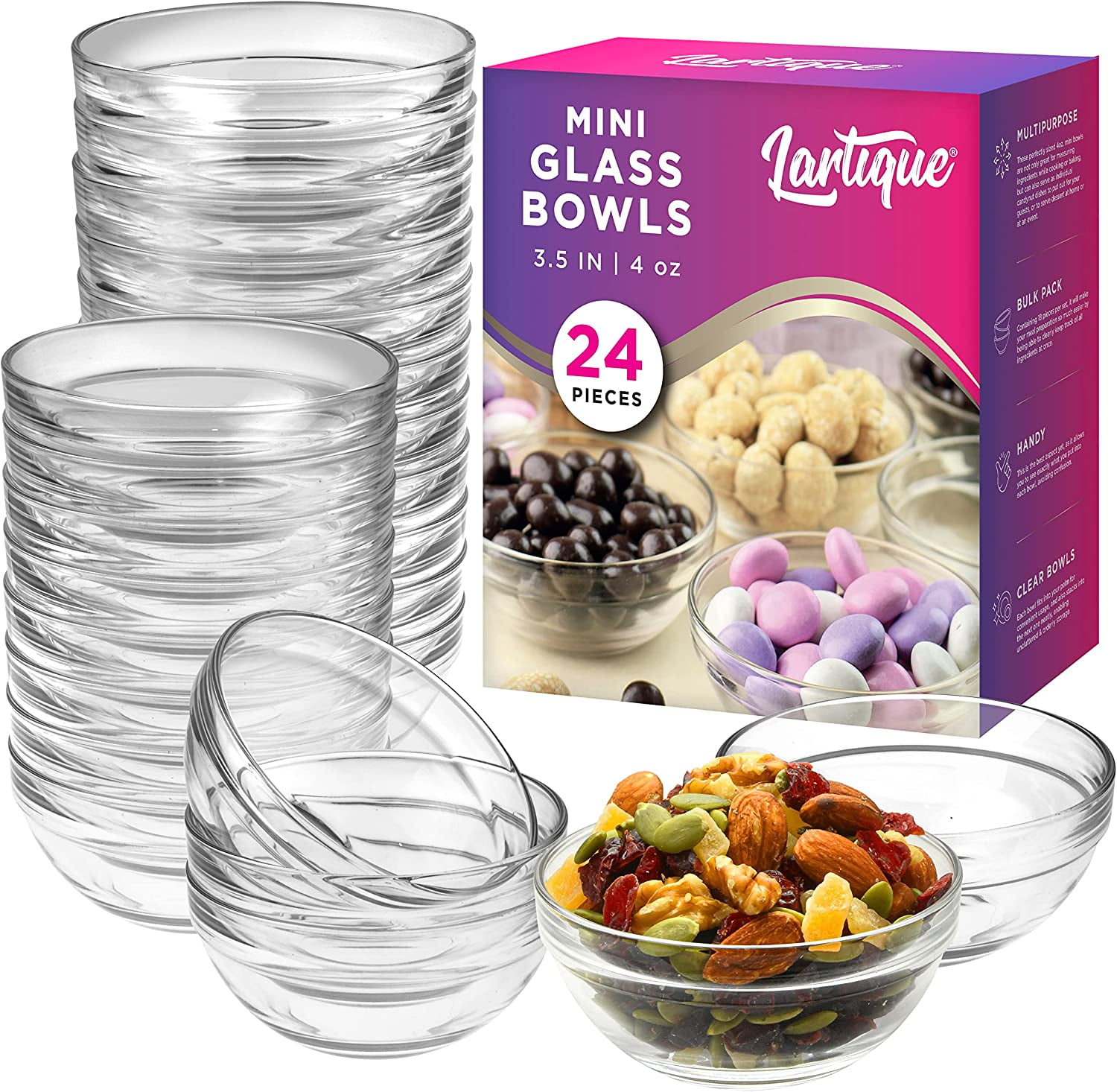 Lartique 24 Small Glass Bowls, 3.5 Inch Prep Bowls for Kitchen, Dessert ...