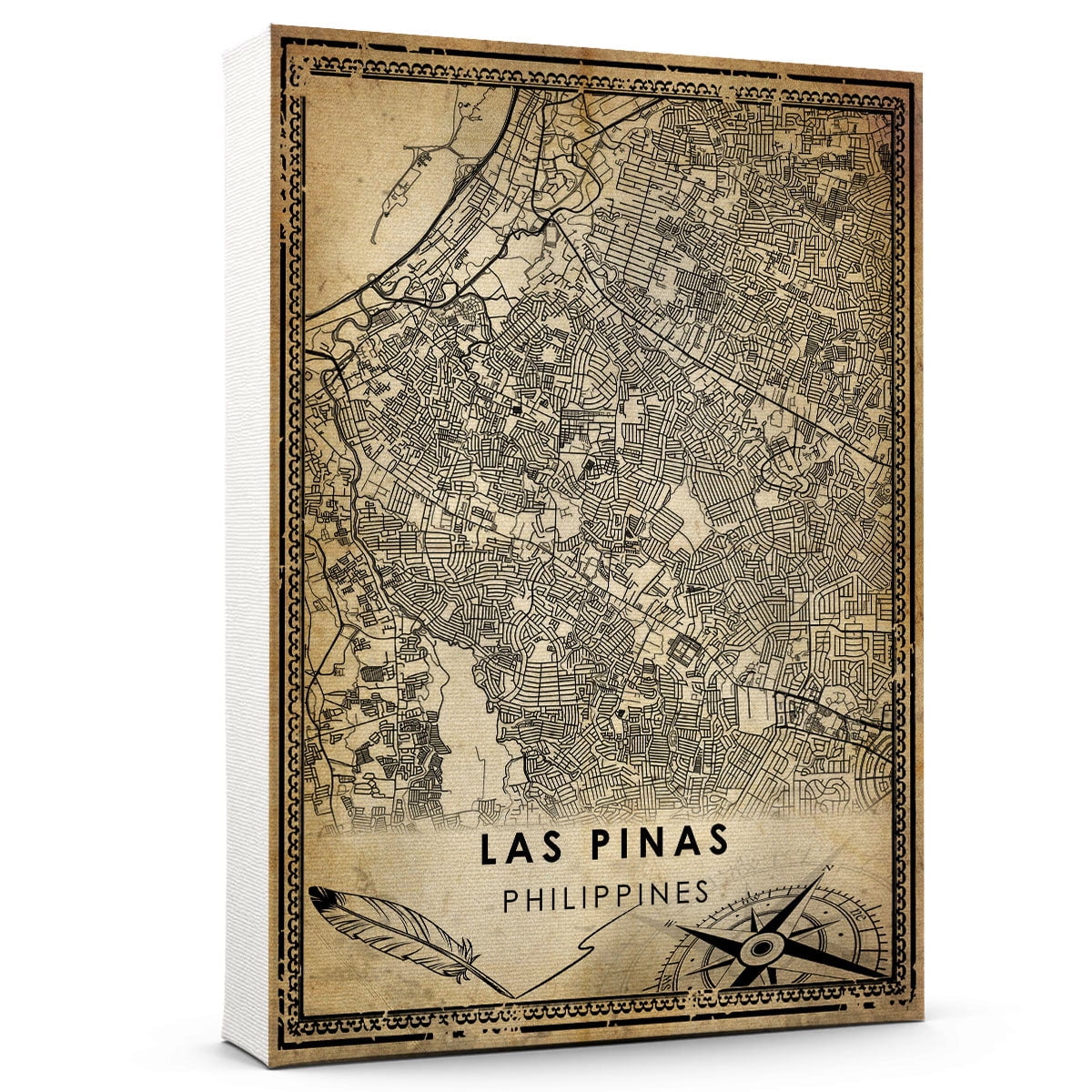 Las Pinas Vintage Map Prints Canvas, Philippines Map Art Canvas, Canvas, Las Pinas Map City ...