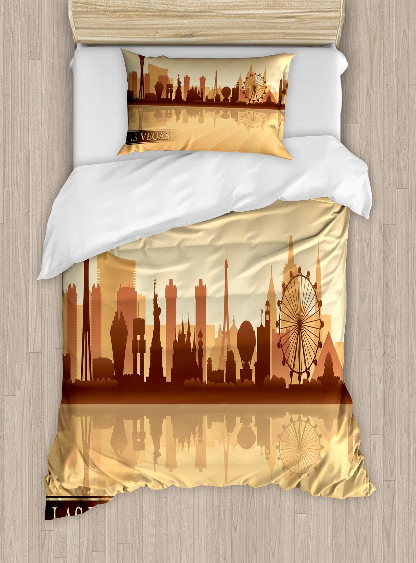 Las Vegas Duvet Cover Set, Architectural Panoramic Cityscape of Various ...