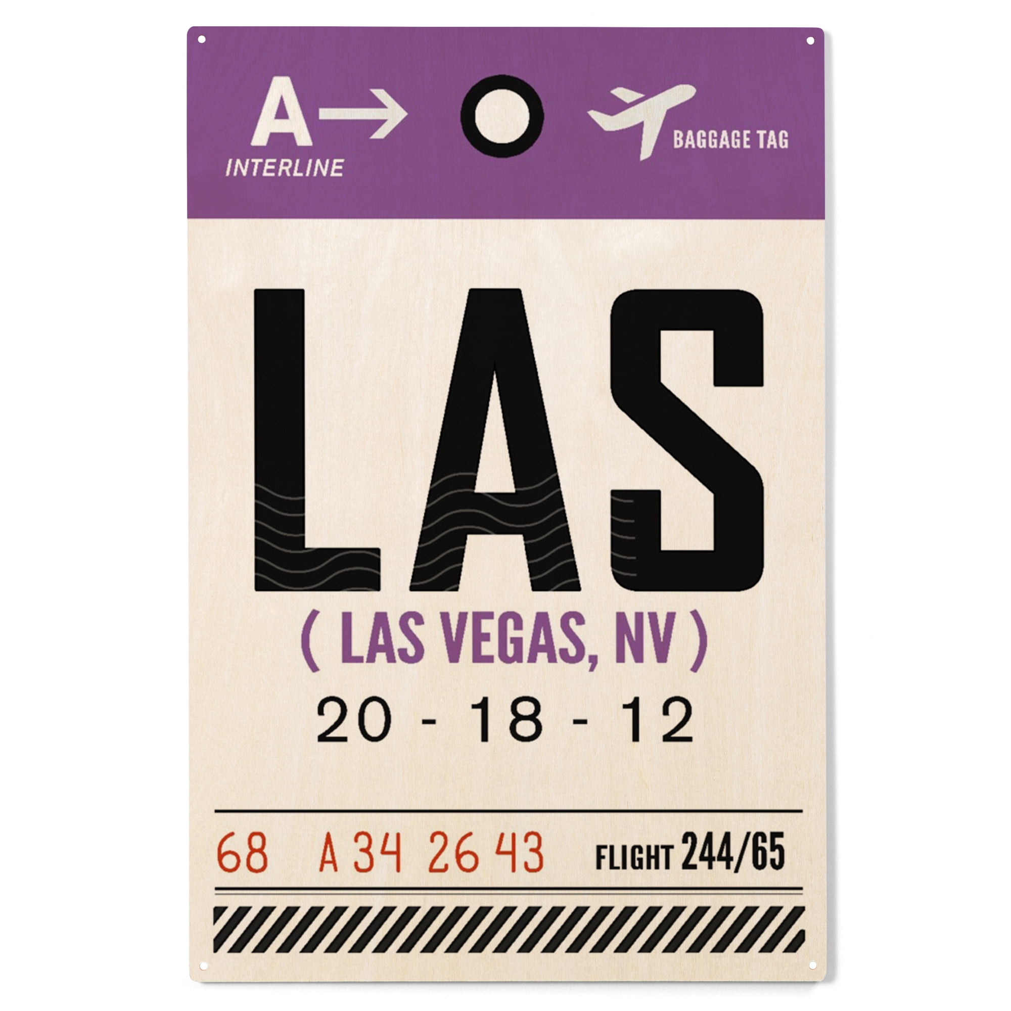 Las Vegas, Nevada, LAS, Luggage Tag Birch Wood Wall Sign (10x15 Rustic ...