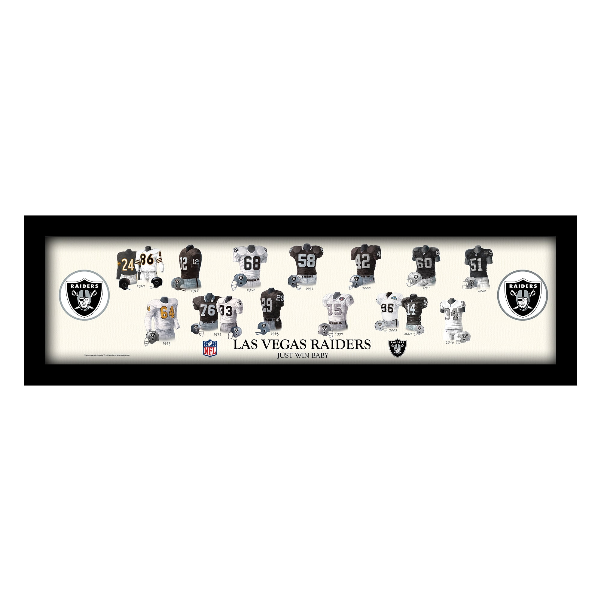 Las Vegas Raiders 12" x 36" Team Uniform Heritage Framed Wall Art ...