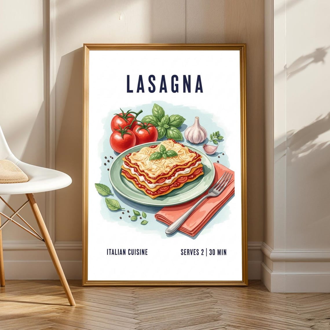 Lasagna Art Print: Italian Kitchen Decor - Red & Green Food ...