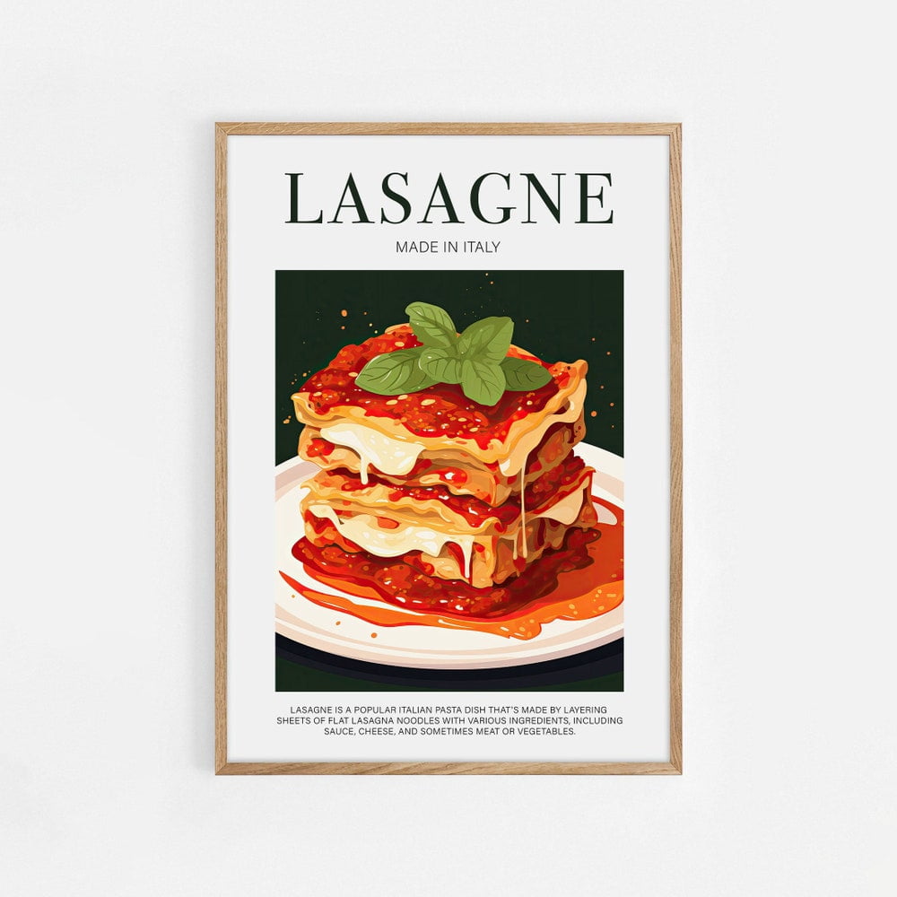 Lasagna Poster, Food Print, Italian Food, Retro Poster, Housewarming Gift, Kitchen Decor, Mid ...
