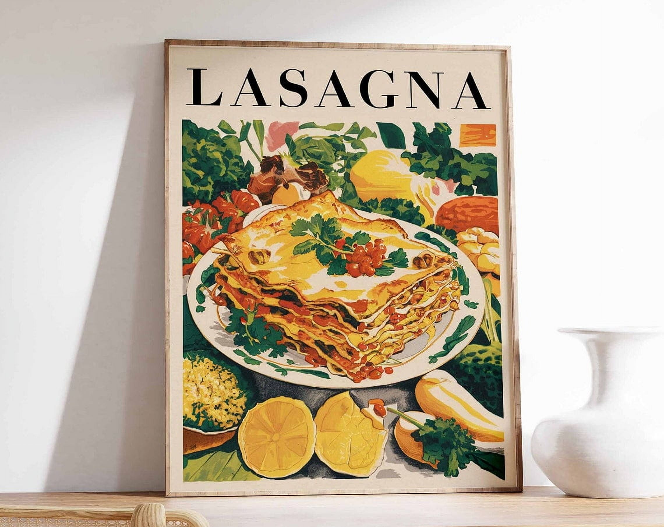 Lasagna Poster, Italian Food Art, Italian Cuisine Poster, Kitchen Decor, Kitchen Poster, Food ...