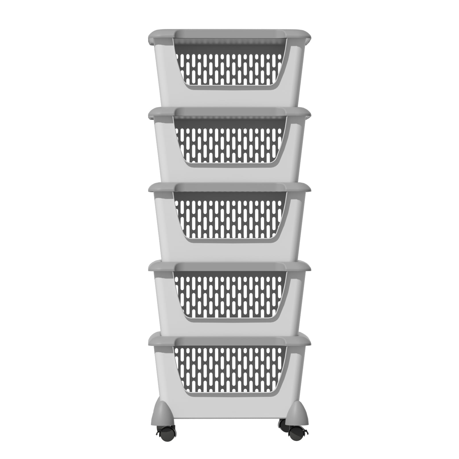 Lasbily 5 Tier Plastic Stackable Basket Cart with Wheels, Plastic ...