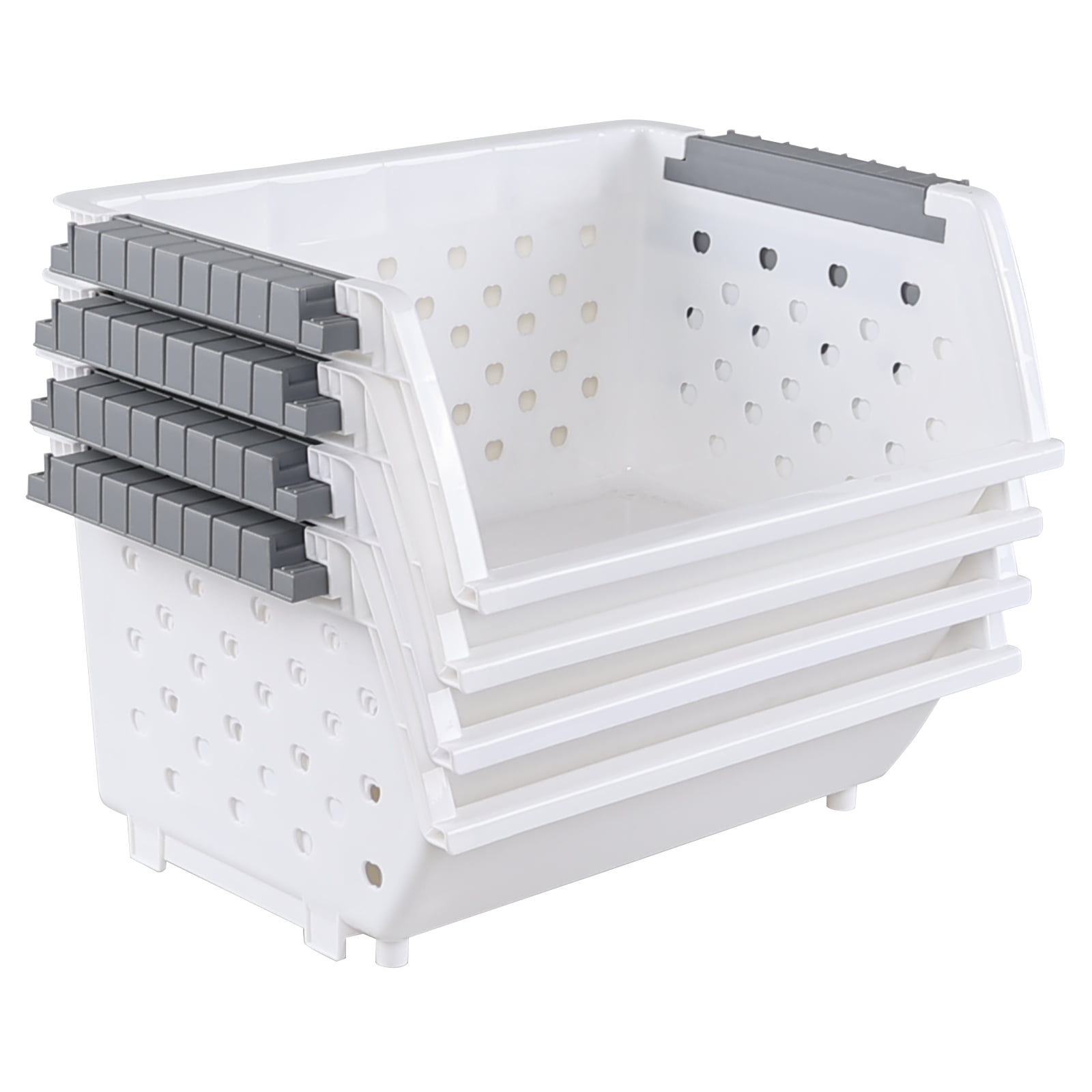 Lasbily Set of 4 Plastic Stackable Storage Baskets, Stackable Organizer ...