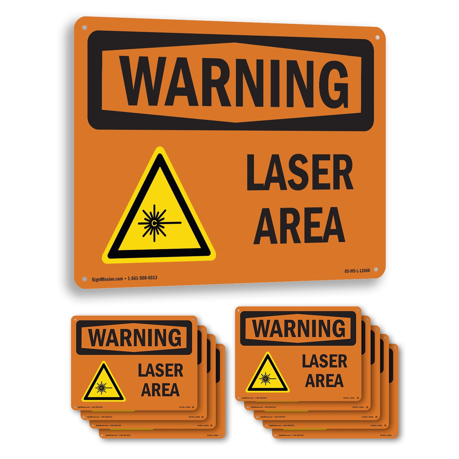 Laser Area OSHA WARNING Rigid Plastic Sign 10 Inch x 7 Inch - 10 Pack ...