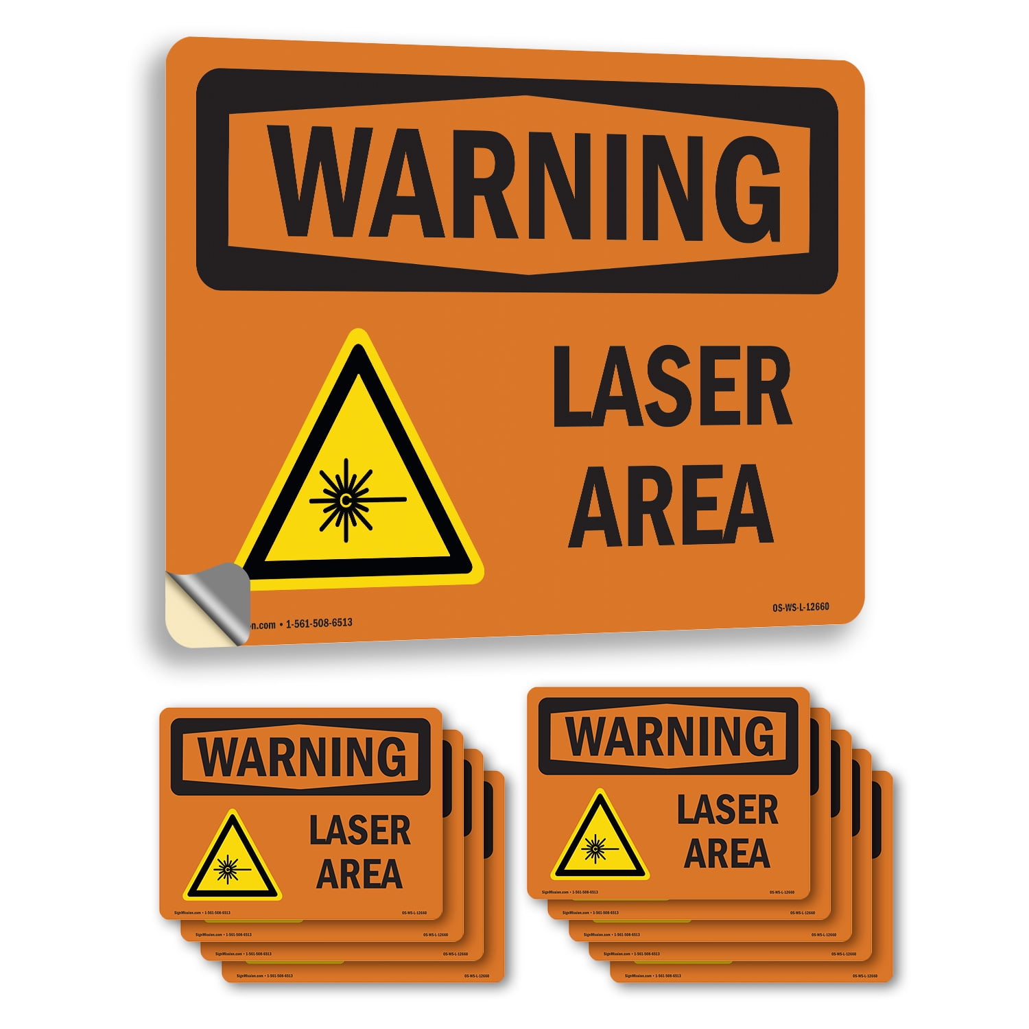 Laser Area OSHA WARNING Vinyl Decal Label 7 Inch x 5 Inch - 10 Pack ...