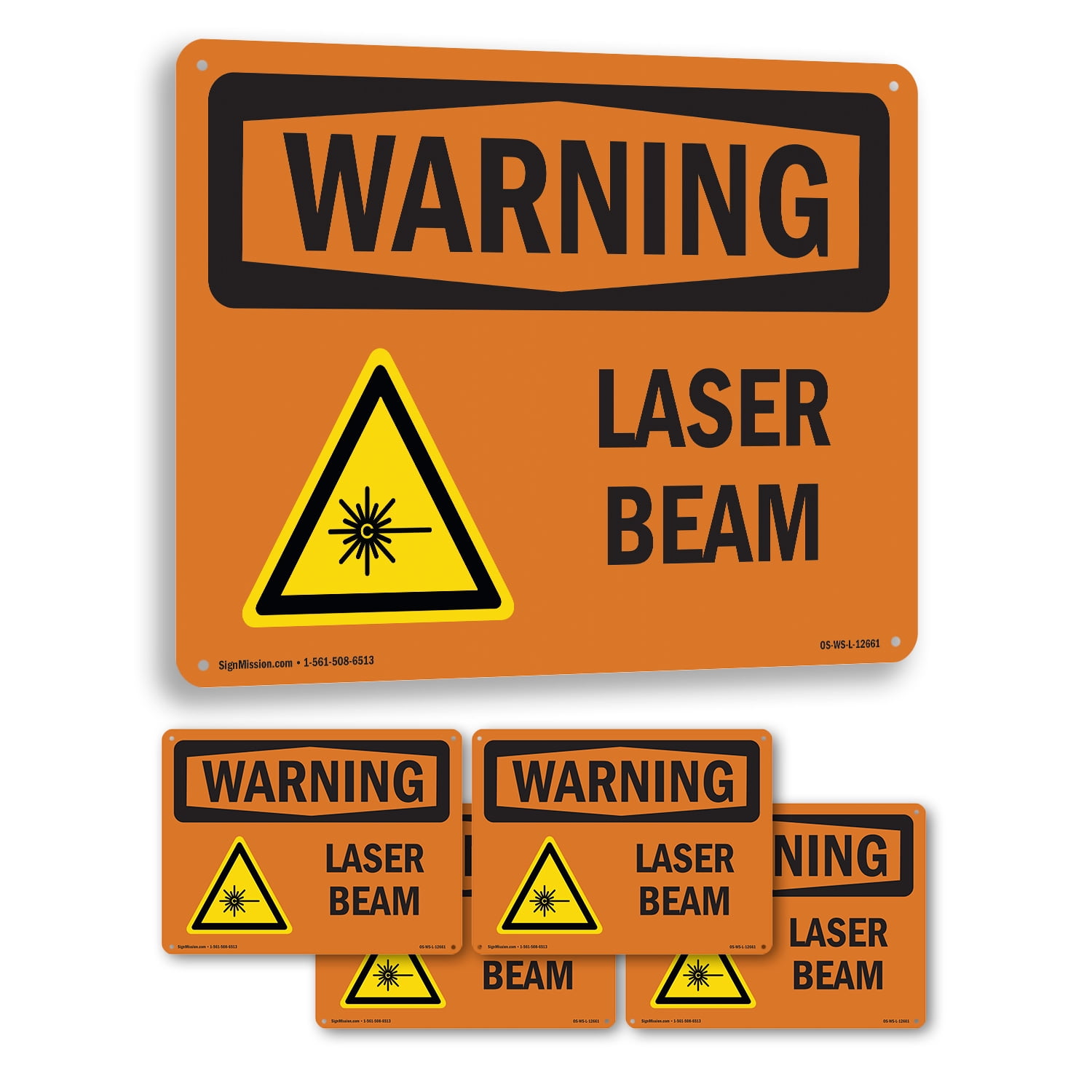 Laser Beam OSHA WARNING Rigid Plastic Sign 18 Inch x 12 Inch - 5 Pack ...
