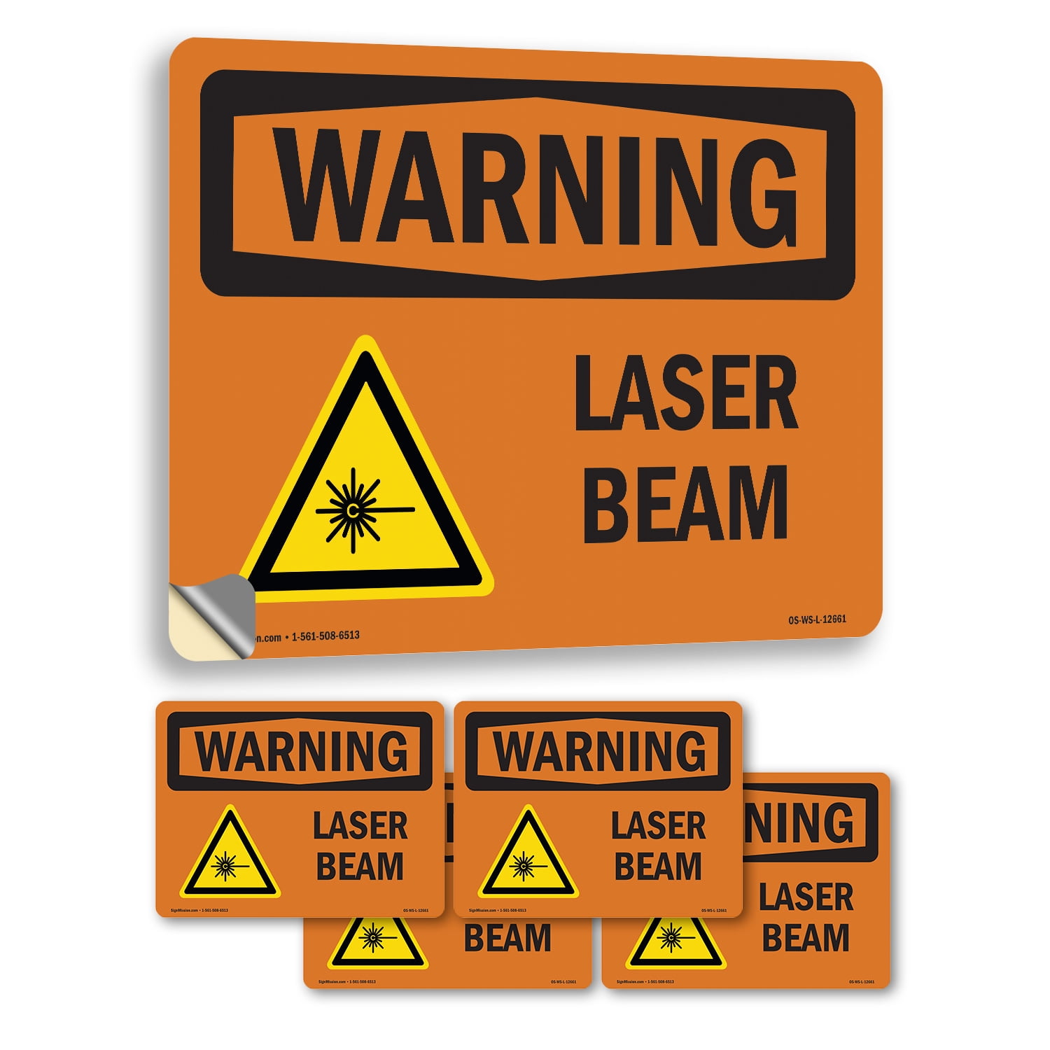 Laser Beam OSHA WARNING Vinyl Decal Label 24 Inch x 18 Inch - 5 Pack ...