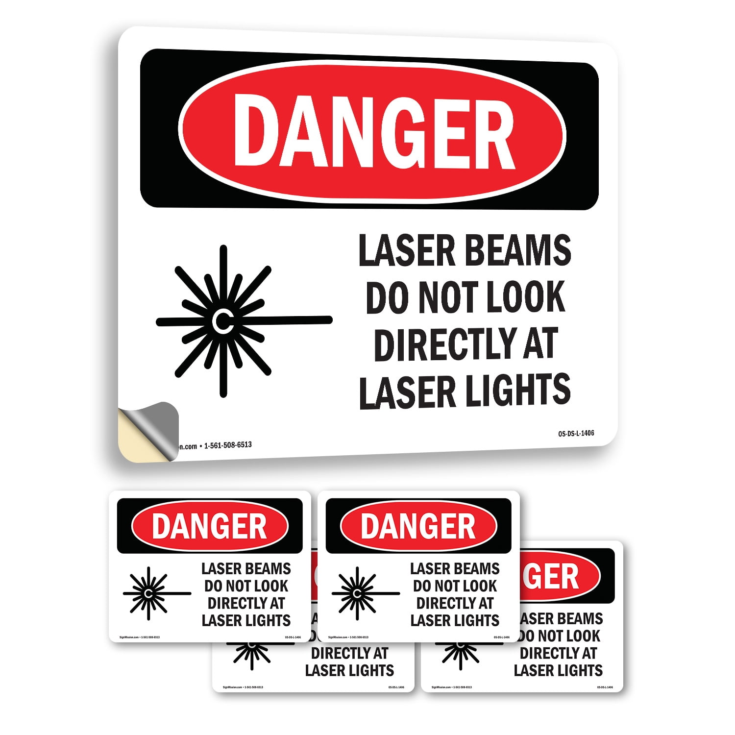 Laser Beams Look Directly Lights OSHA Danger Vinyl Decal Label 10 Inch ...