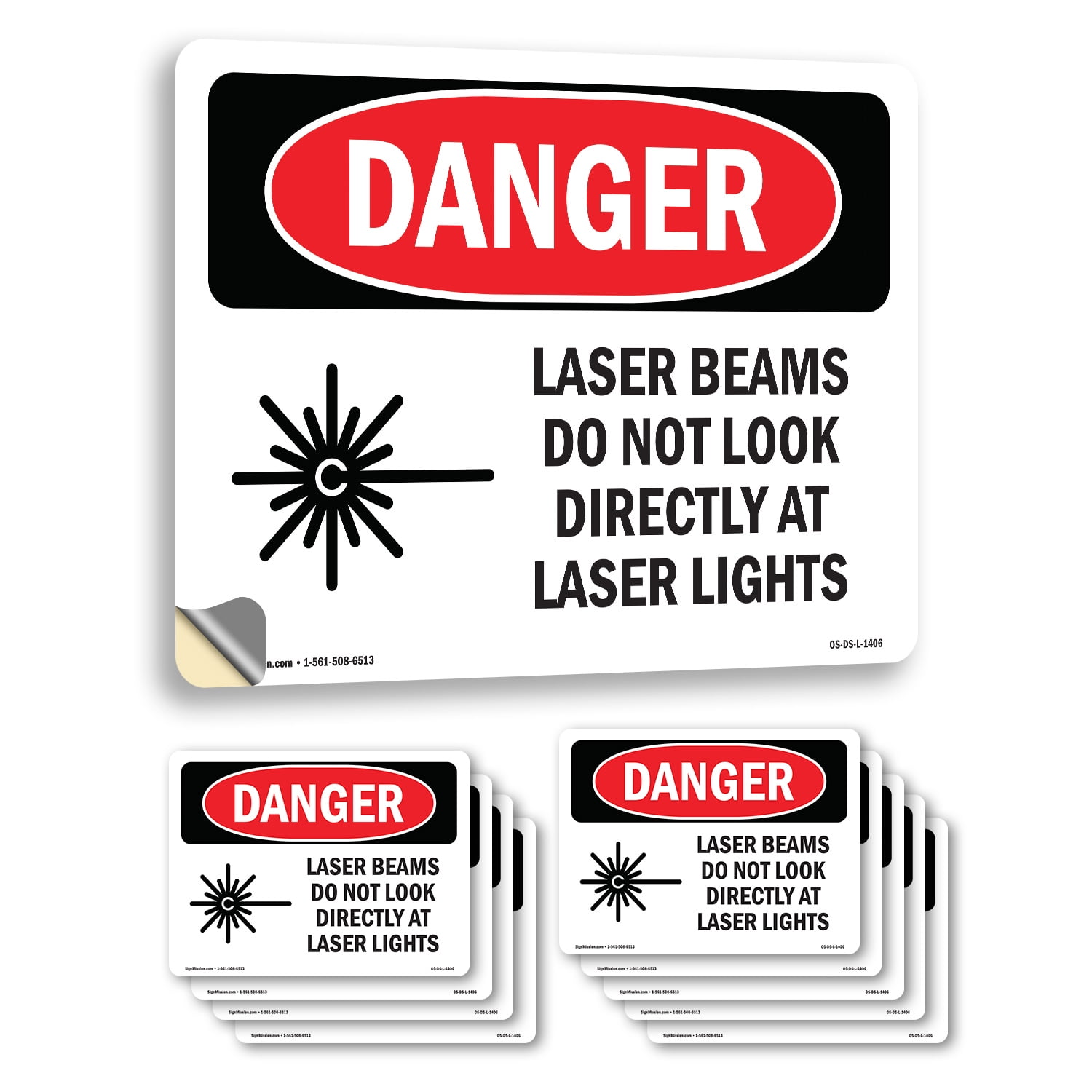 Laser Beams Look Directly Lights OSHA Danger Vinyl Decal Label 18 Inch ...