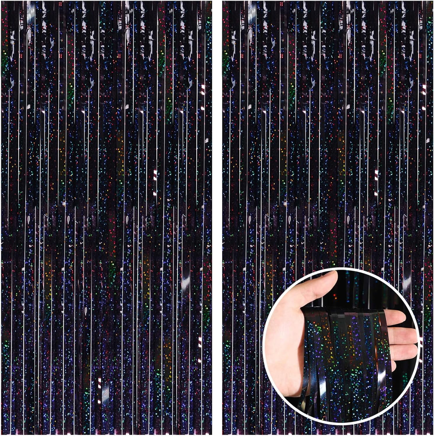 Laser Black Foil Fringe Backdrop Curtains, Tinsel Streamers Party ...