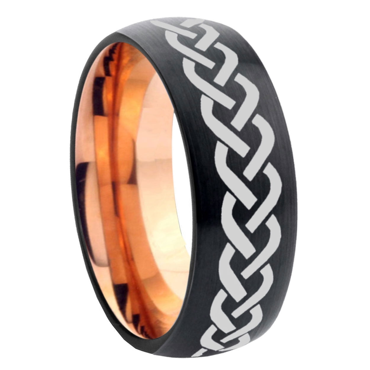Laser Celtic Knot 8MM Dome Black And Rose Gold Tungsten Wedding Ring ...