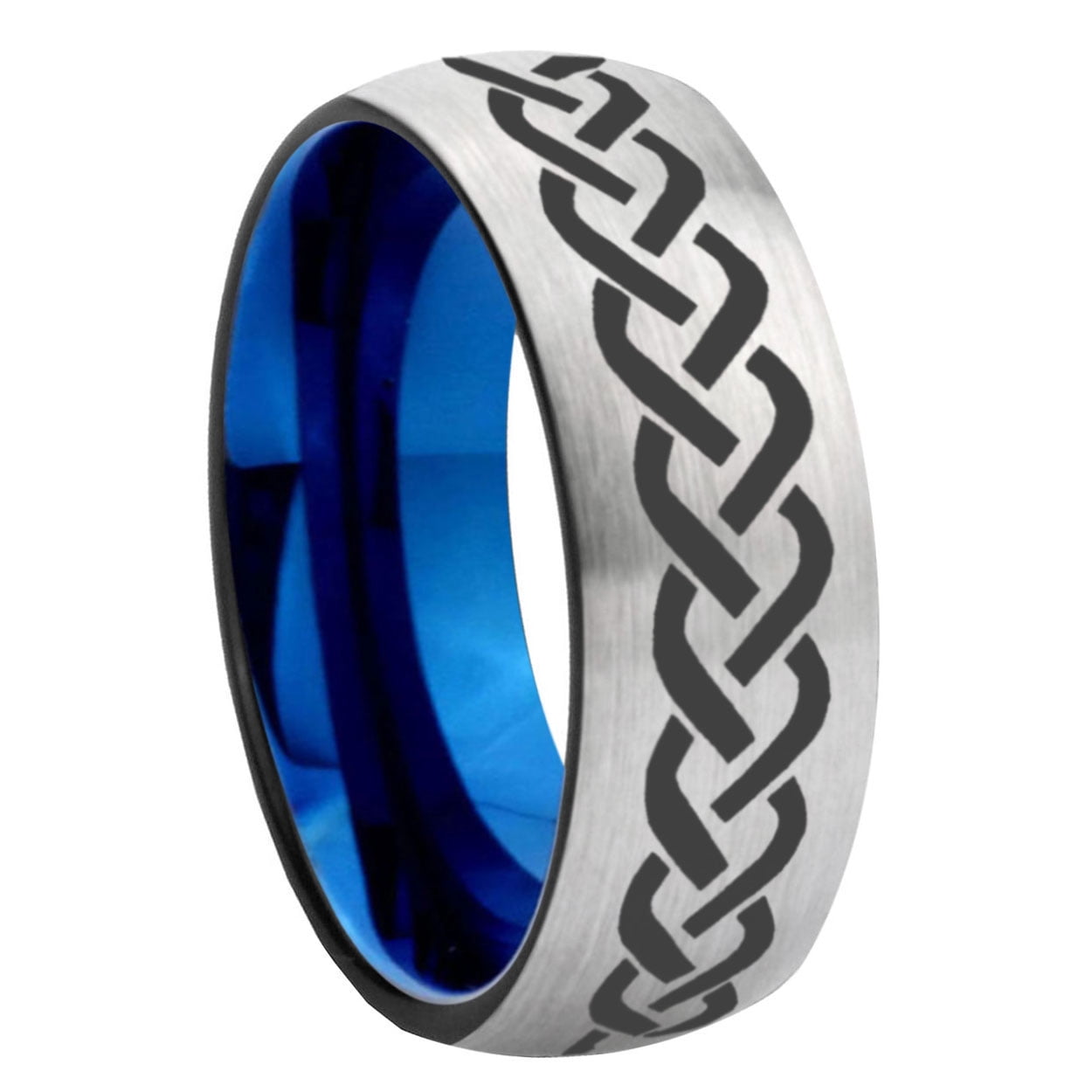 Laser Celtic Knot 8MM Dome Gray and Blue Tungsten Carbide Ring ...