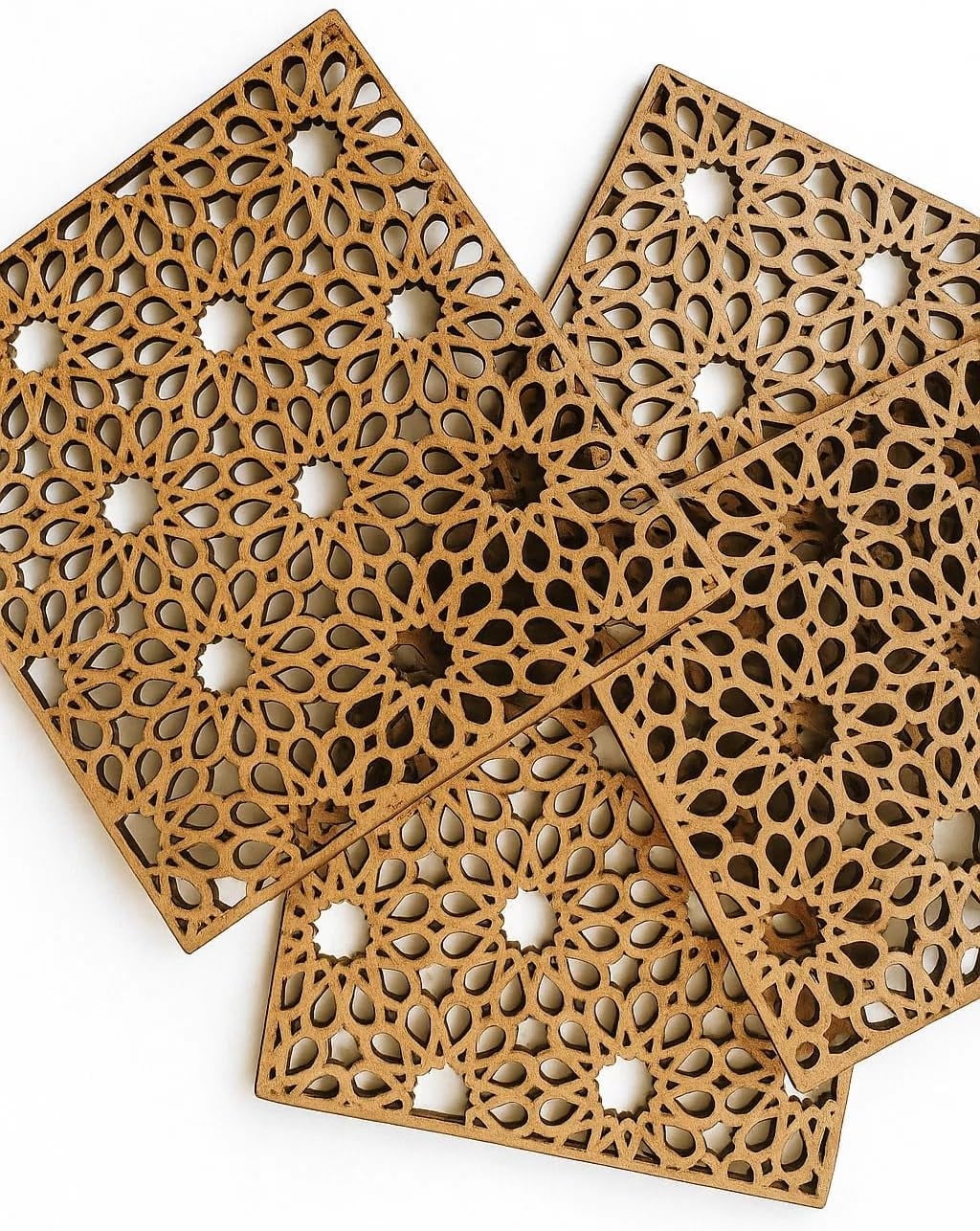 Laser Cut Mandala & Leaf Wooden Coasters – Decorative Tabletop Set ...