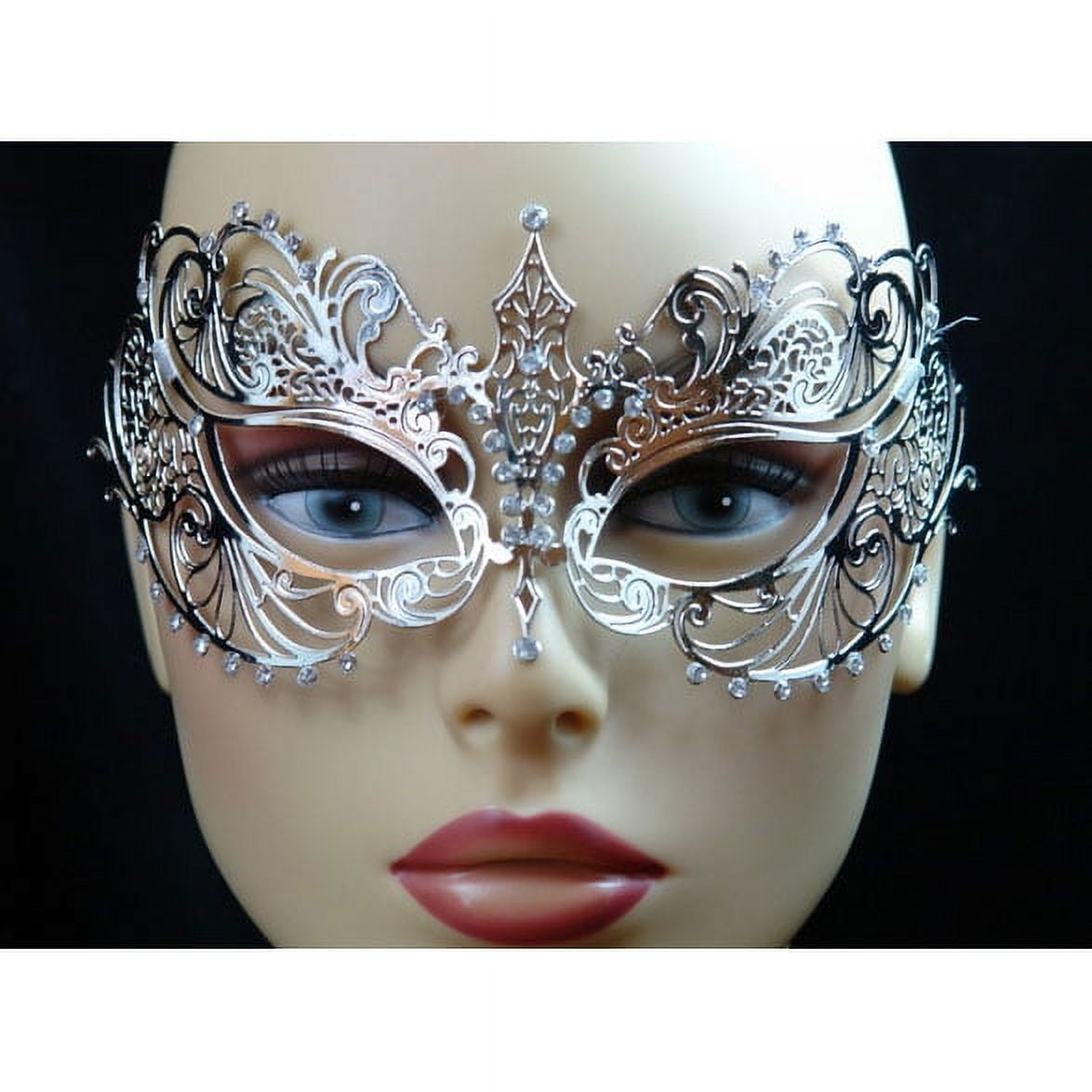 Laser Cut Metal Silver Masquerade Mask with Sparkling Clear Crystals ...