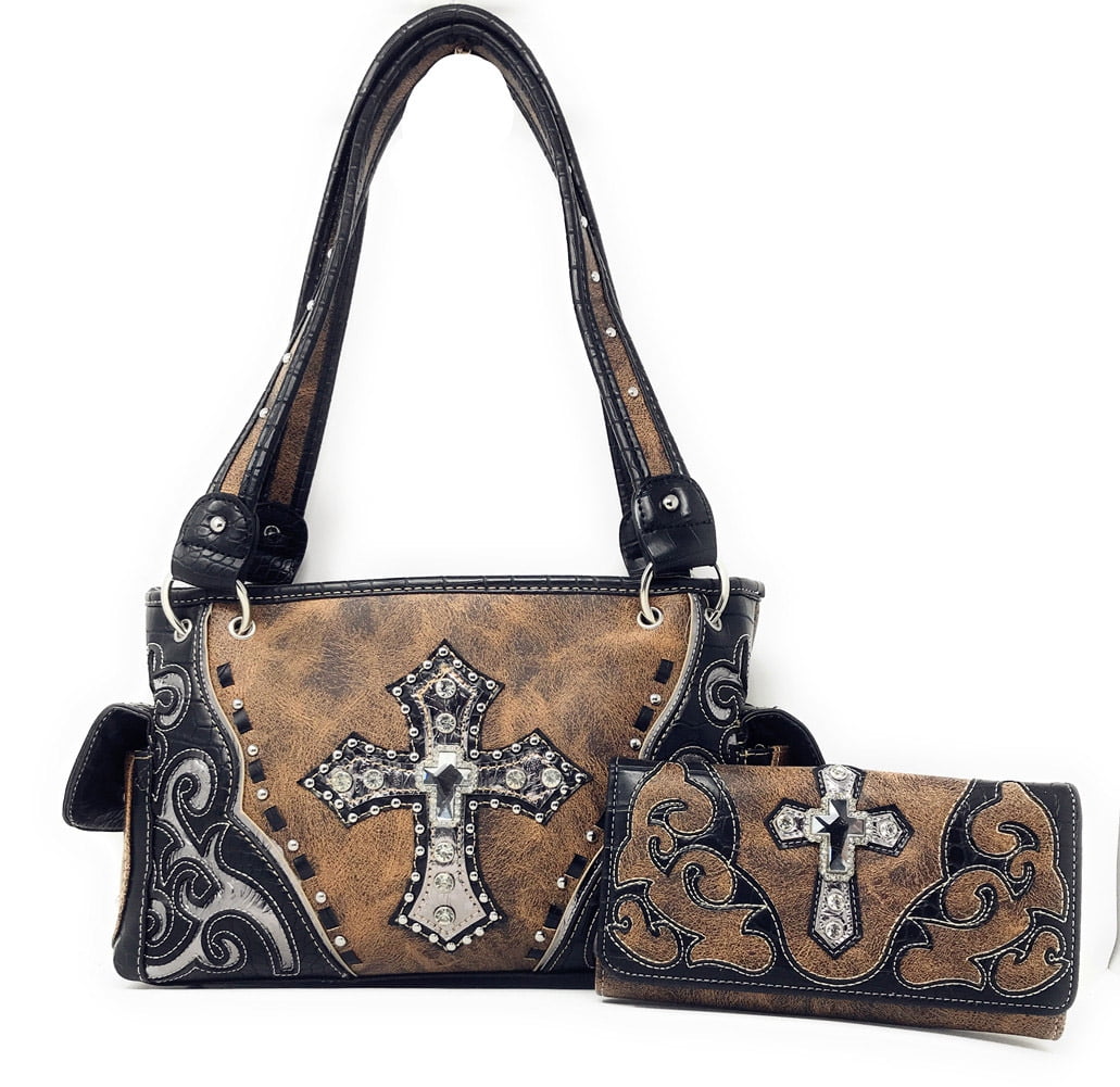 Laser Cut Premium Rhinestone Cross Western Embroidered Handbag/Matching ...