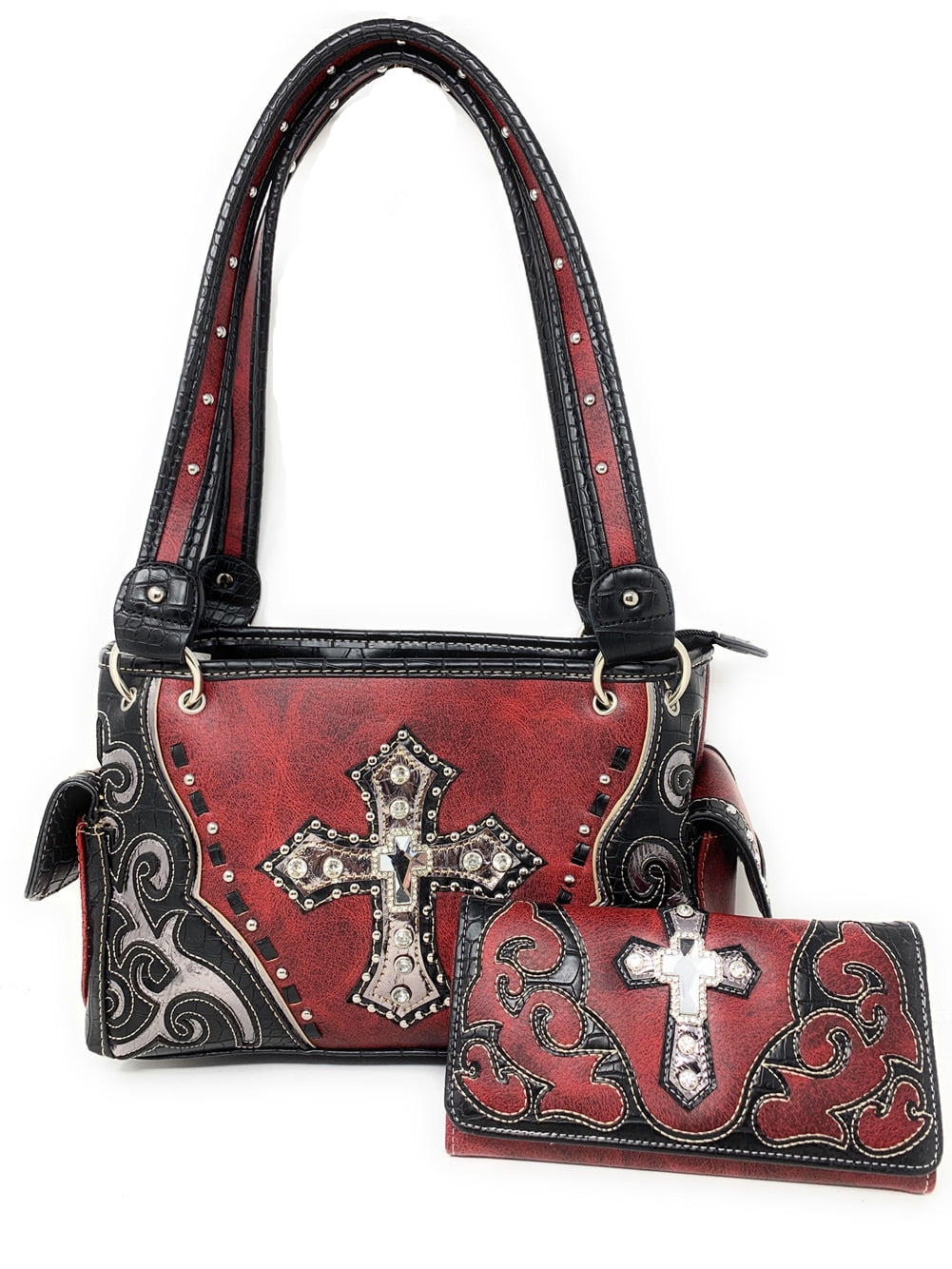 Laser Cut Premium Rhinestone Cross Western Embroidered Handbag/Matching ...