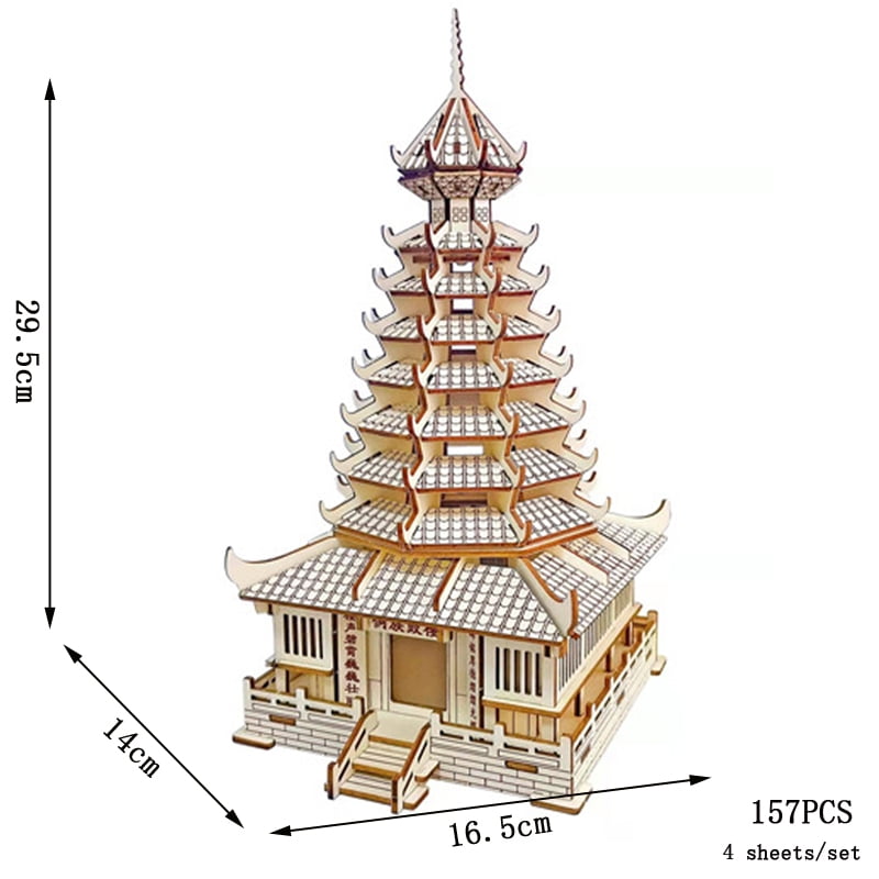Laser Cutting DIY Houses Tower Building 3D Wooden Puzzle Toy Assembly ...