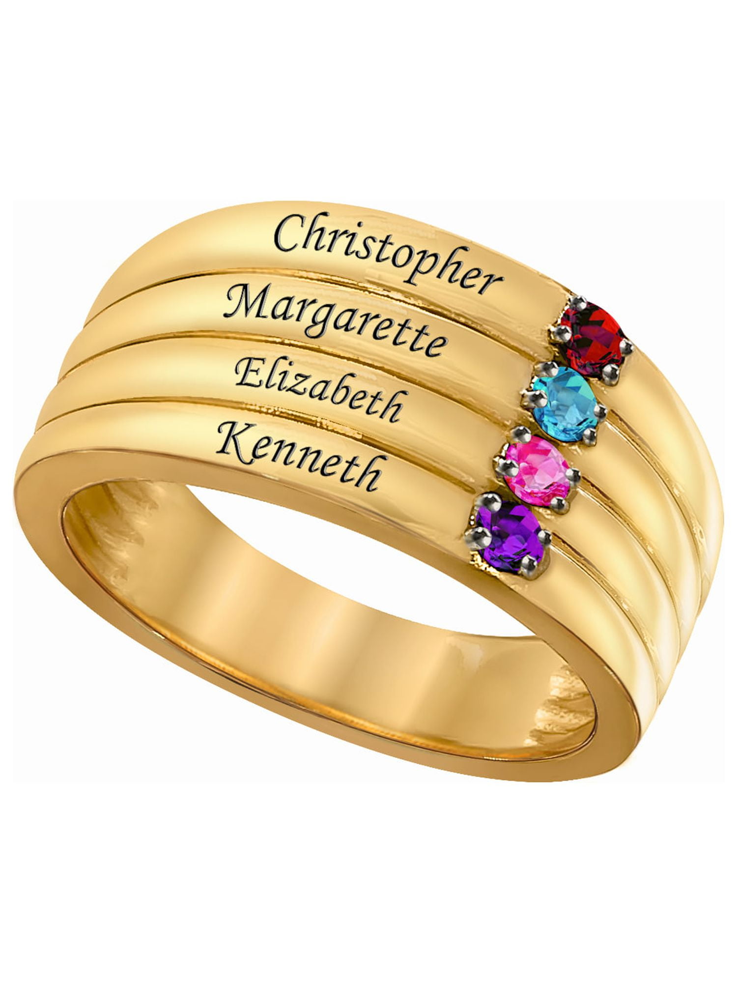 Laser Engraved Family Ring with Up to Four Birthstones - Walmart.com