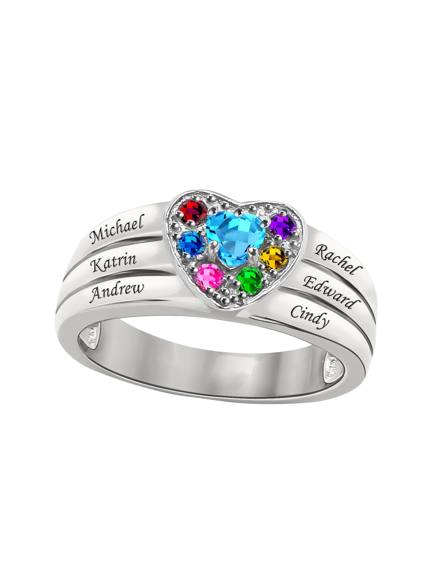 Laser Engraved Family Ring with Up to Seven Birthstones - Walmart.com