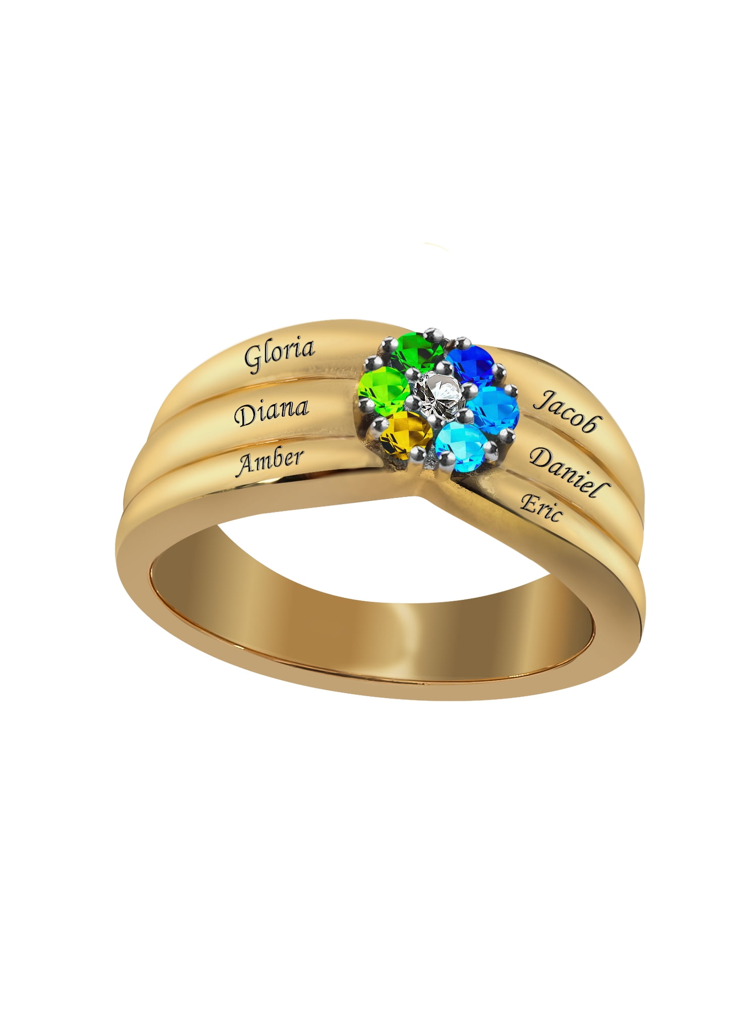 Laser Engraved Family Ring with Up to Six Birthstones - Walmart.com