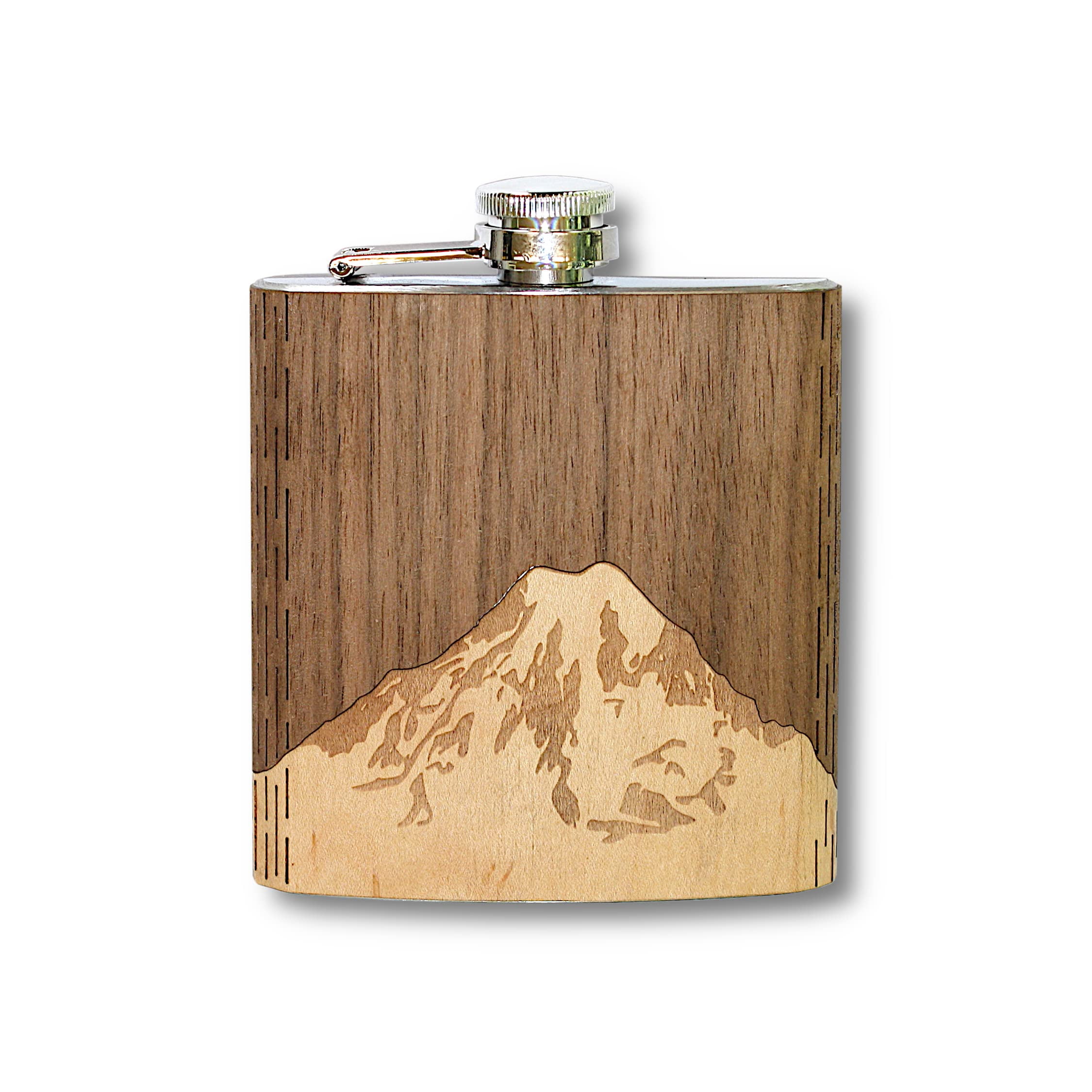 Laser Engraved Wooden Hip Flask - 6 oz. Stainless Steel, Cascade Range ...