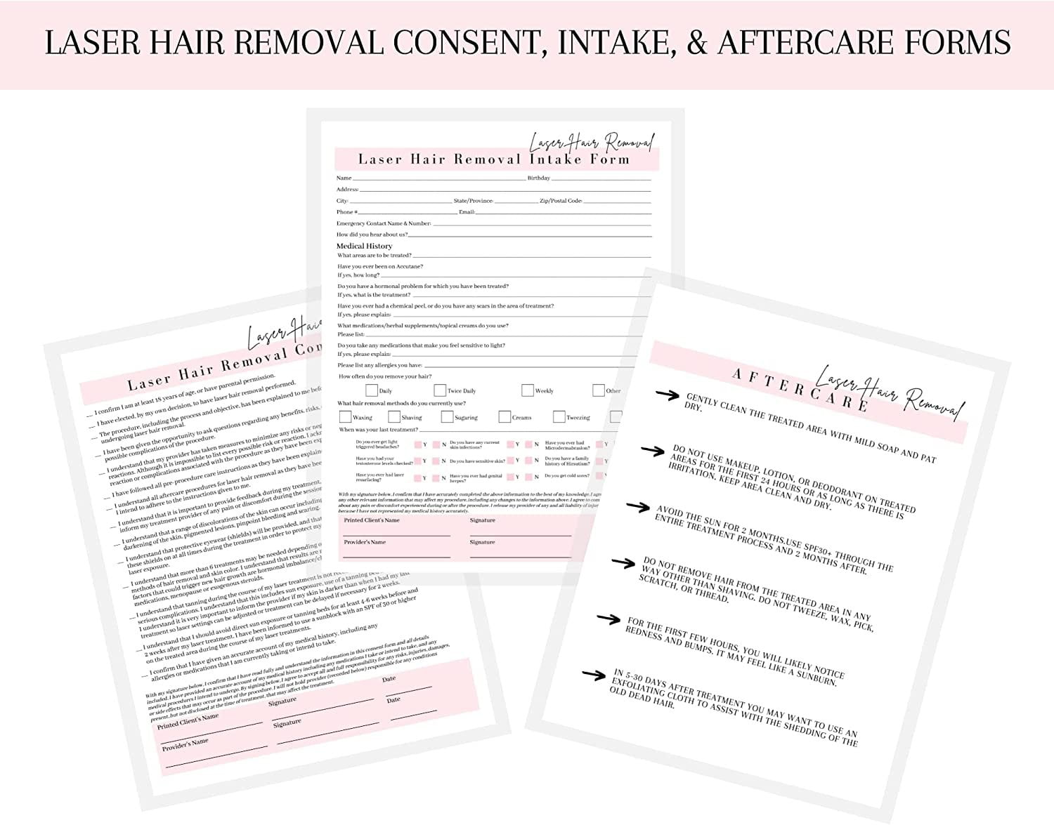 Laser Hair Removal Intake, Consent, and Aftercare Form with Fitzpatrick ...